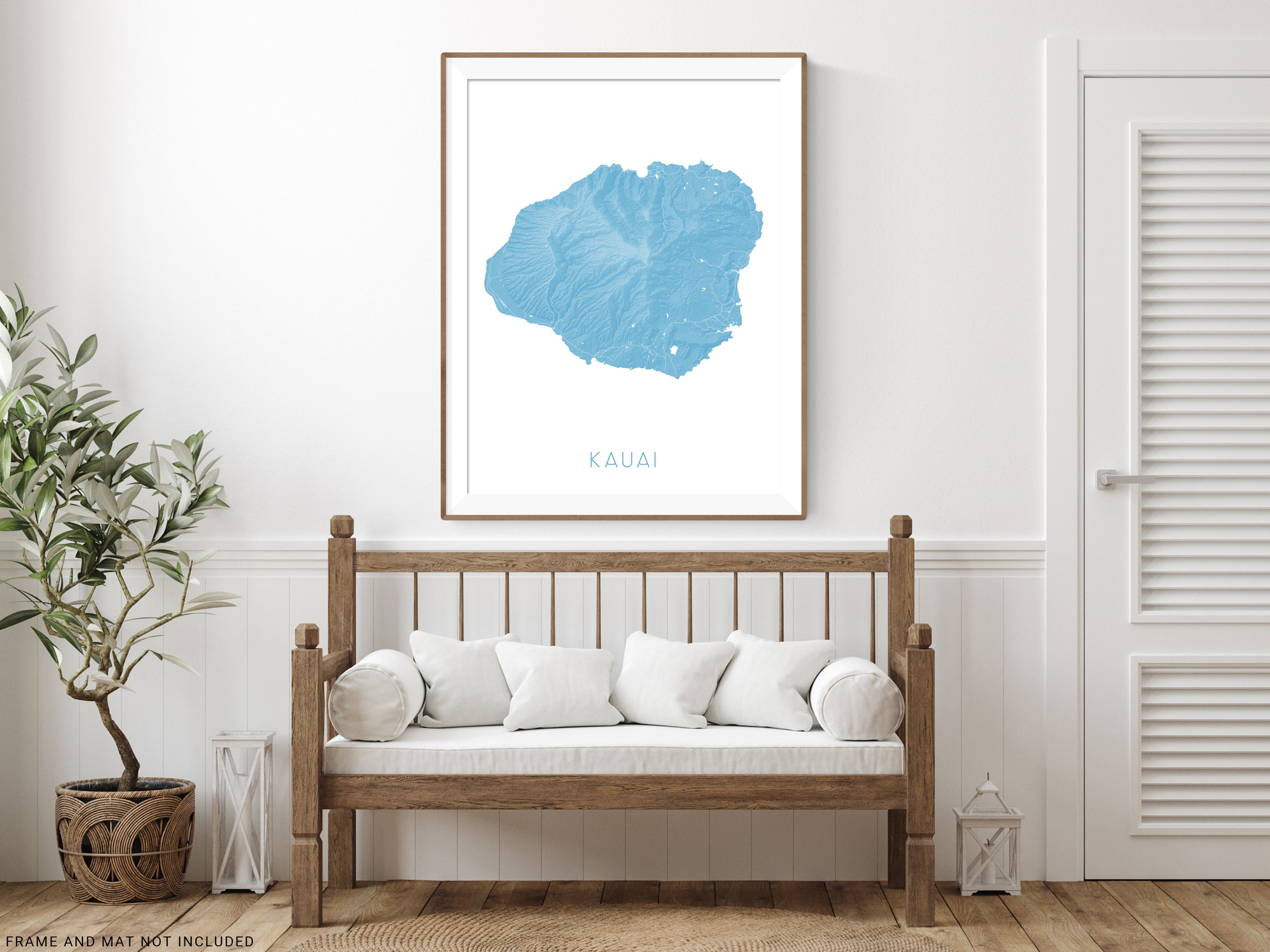 Kauai Hawaii Island Map Print Poster- Topographic Map of Kauai Hawaiia ...