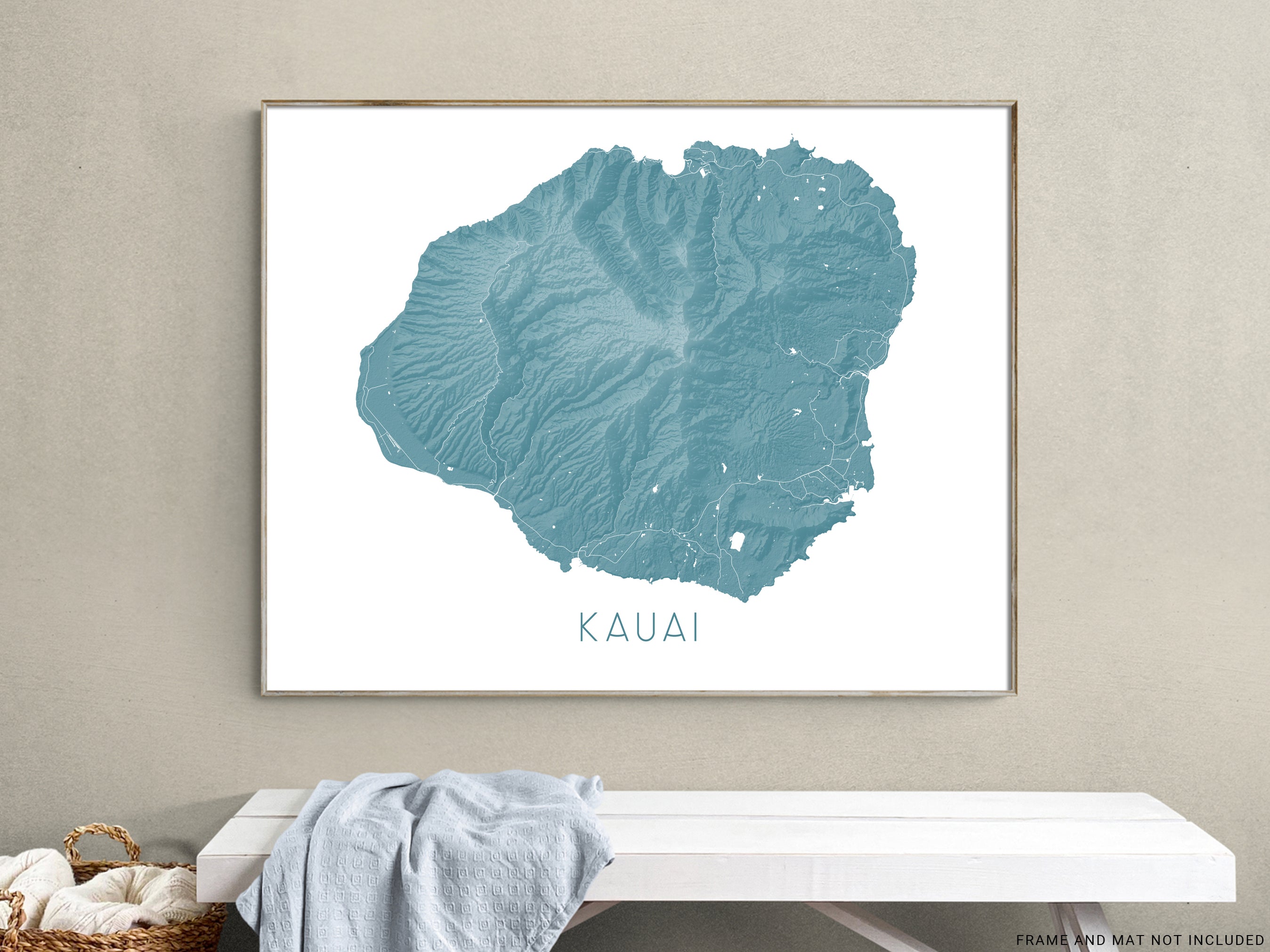 Kauai Hawaii Island Map Print Poster- Topographic Map of Kauai Hawaiia ...