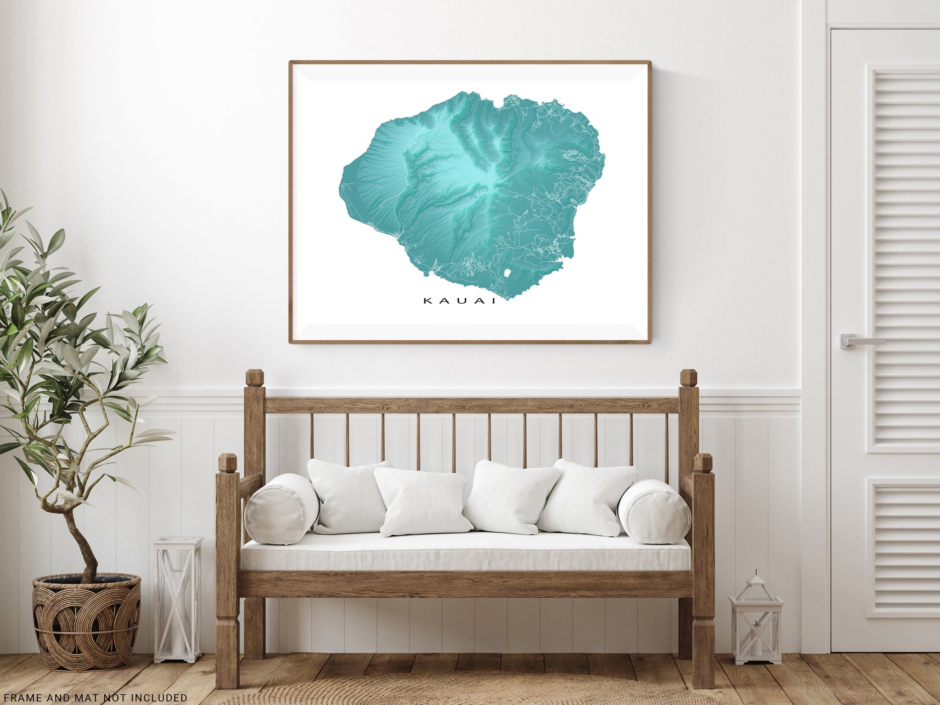 Kauai Map Wall Art Print, Aqua Turquoise Topographic Hawaii Island Pos ...