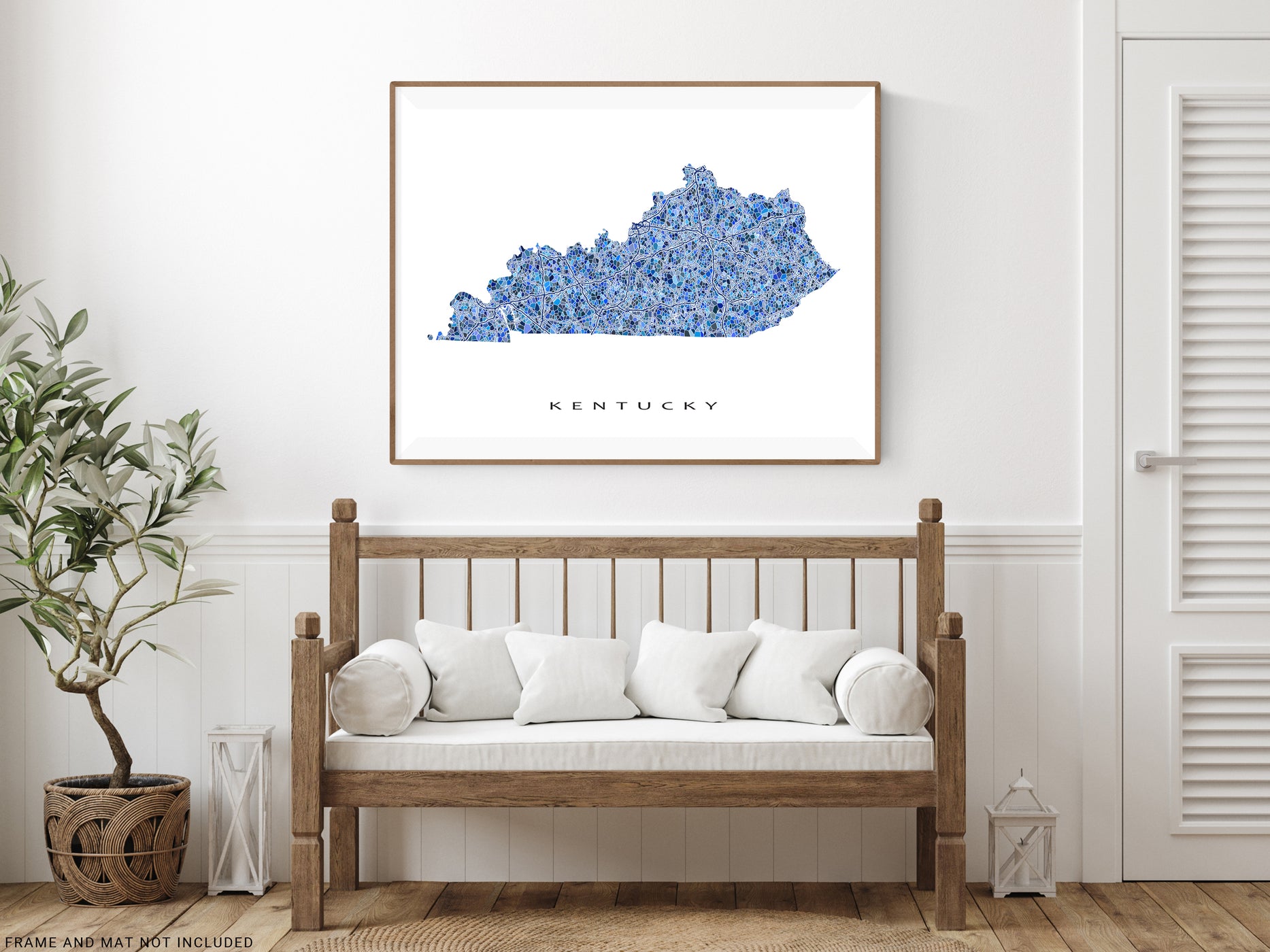 Kentucky State Map Wall Art Print Poster, Blue Geometric KY Road Maps ...