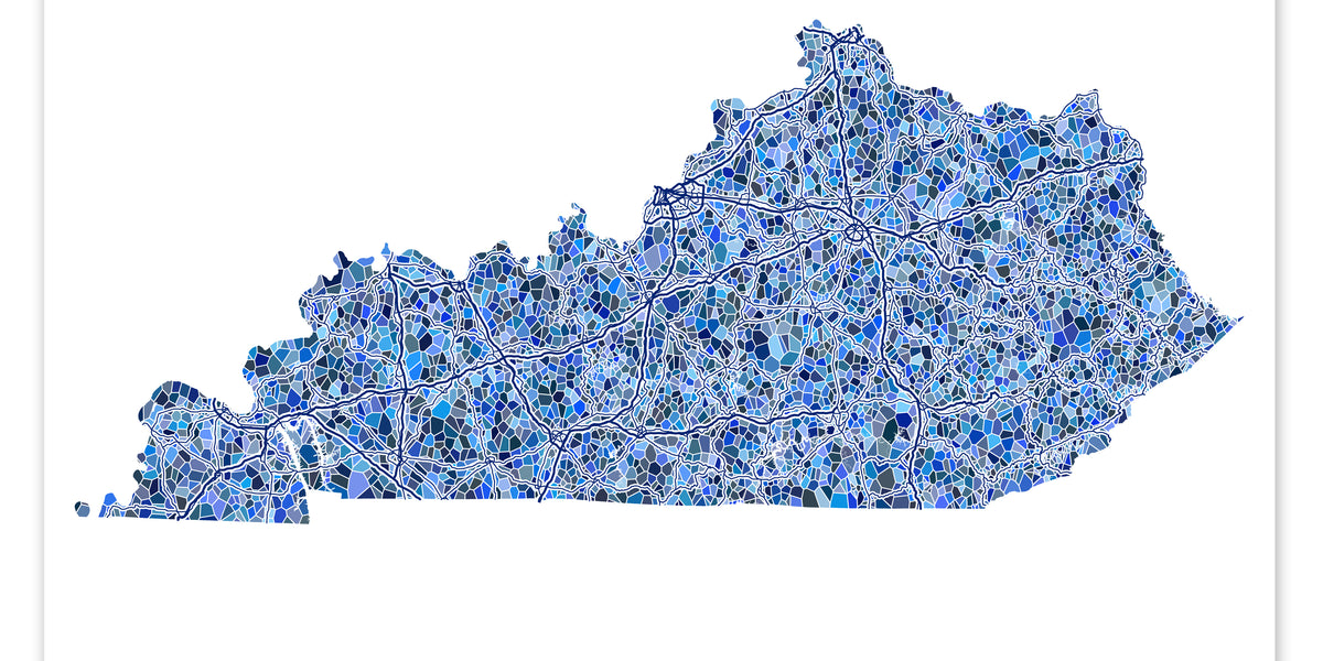 Kentucky State Map Wall Art Print: Blue Geometric KY Poster — Maps As Art