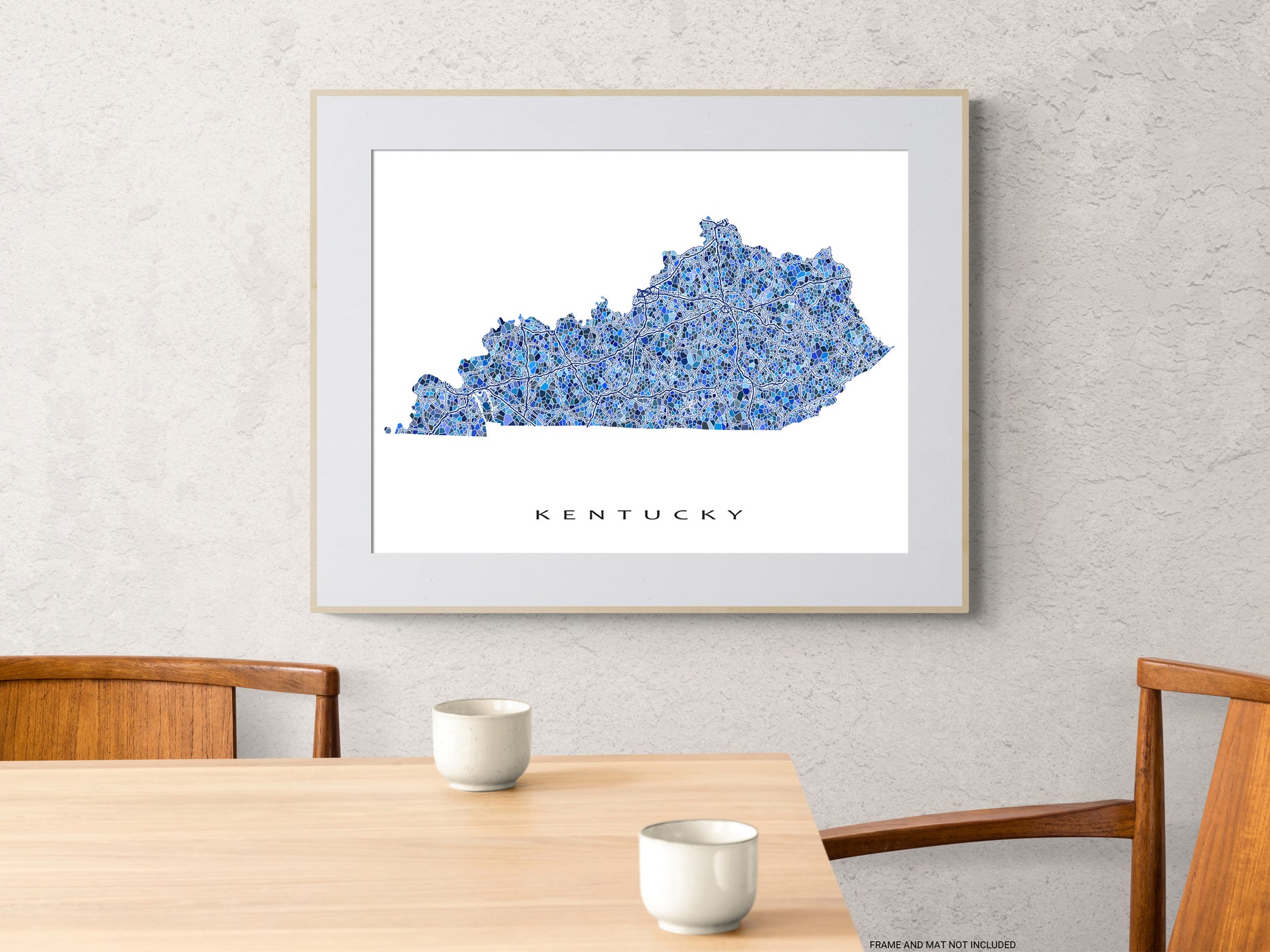 Kentucky State Map Wall Art Print Poster, Blue Geometric KY Road Maps ...