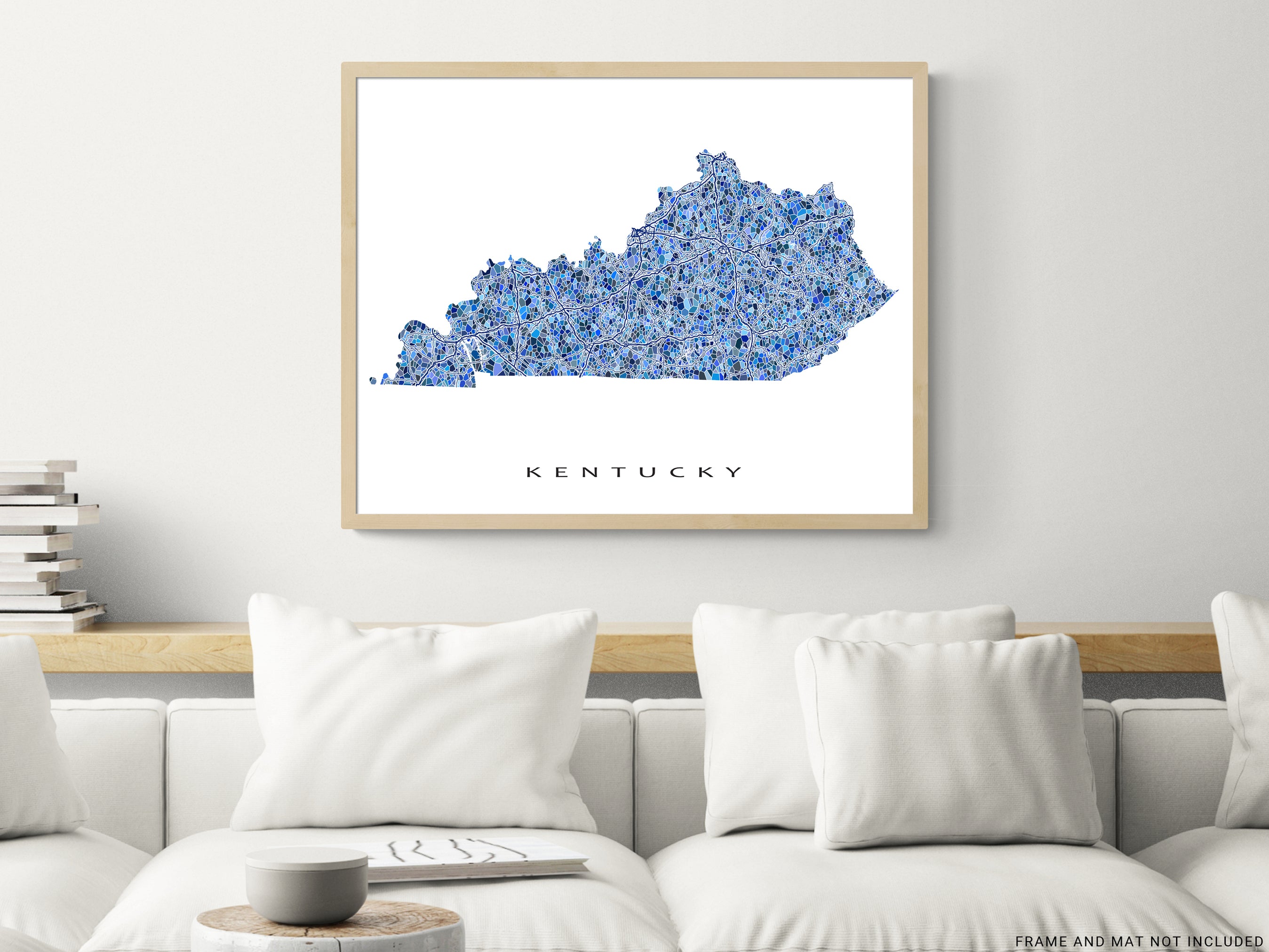 Kentucky State Map Wall Art Print Poster, Blue Geometric KY Road Maps ...