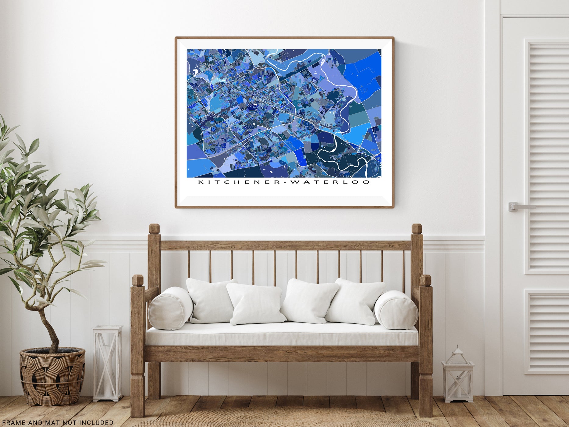 Kitchener - Waterloo Map Wall Art Print Poster, Blue Geometric City St ...