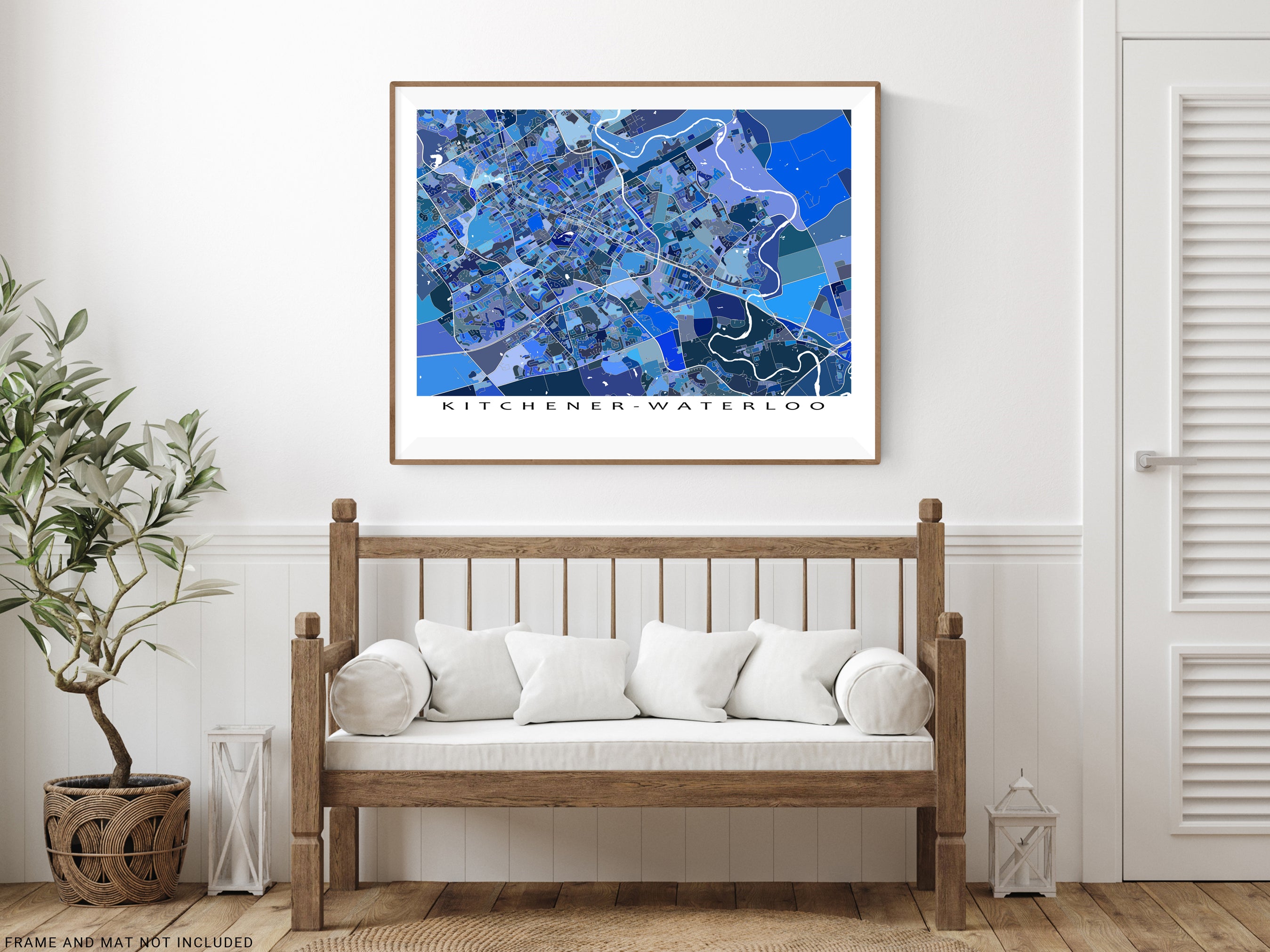 Kitchener - Waterloo Map Wall Art Print Poster, Blue Geometric City St ...