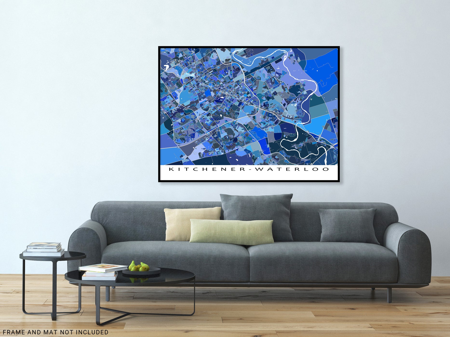 Kitchener - Waterloo Map Wall Art Print Poster, Blue Geometric City St ...