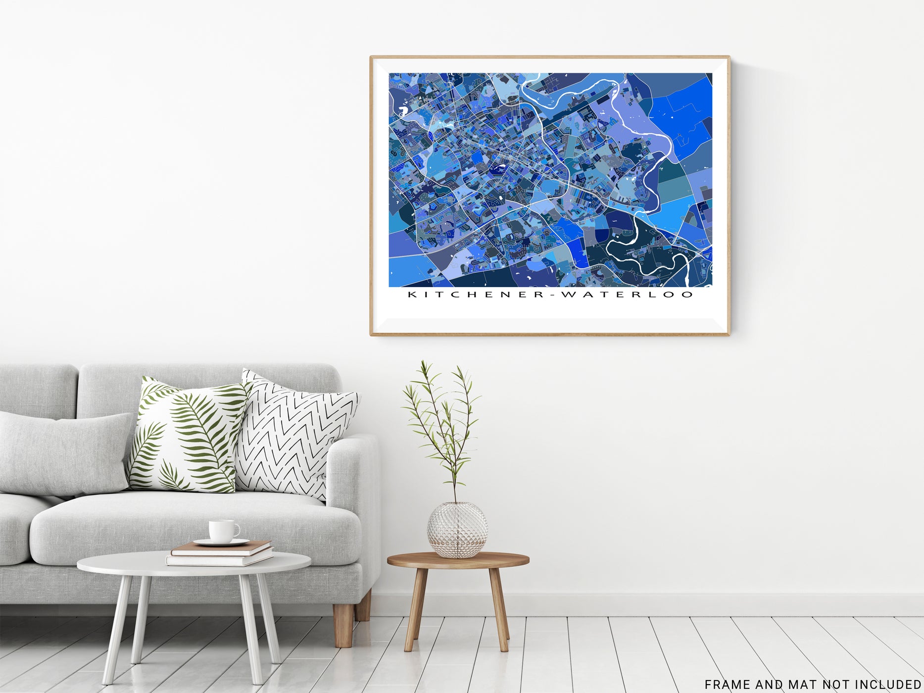 Kitchener - Waterloo Map Wall Art Print Poster, Blue Geometric City St ...