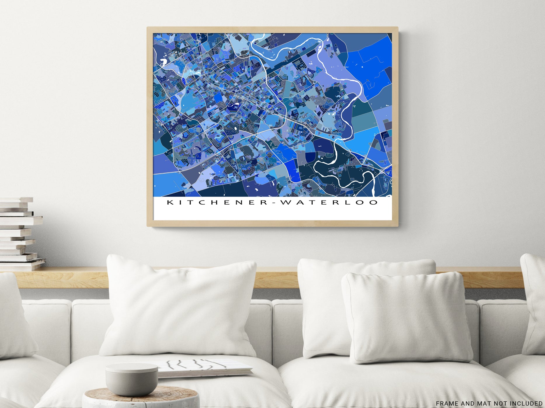 Kitchener - Waterloo Map Wall Art Print Poster, Blue Geometric City St ...