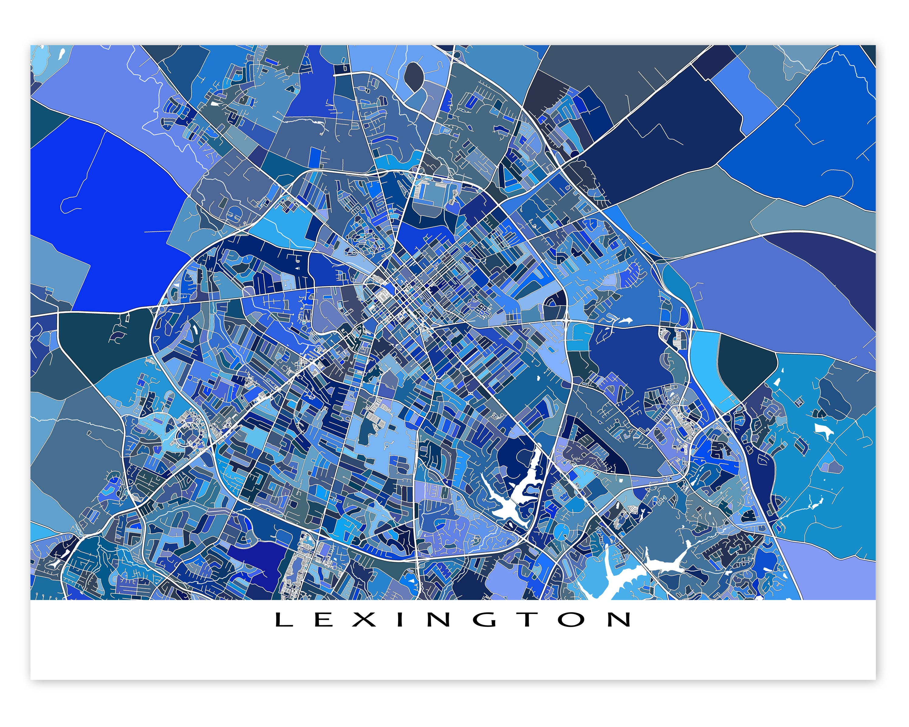 Lexington KY Map Print Poster, Blue Geometric Kentucky Wall Art City S ...