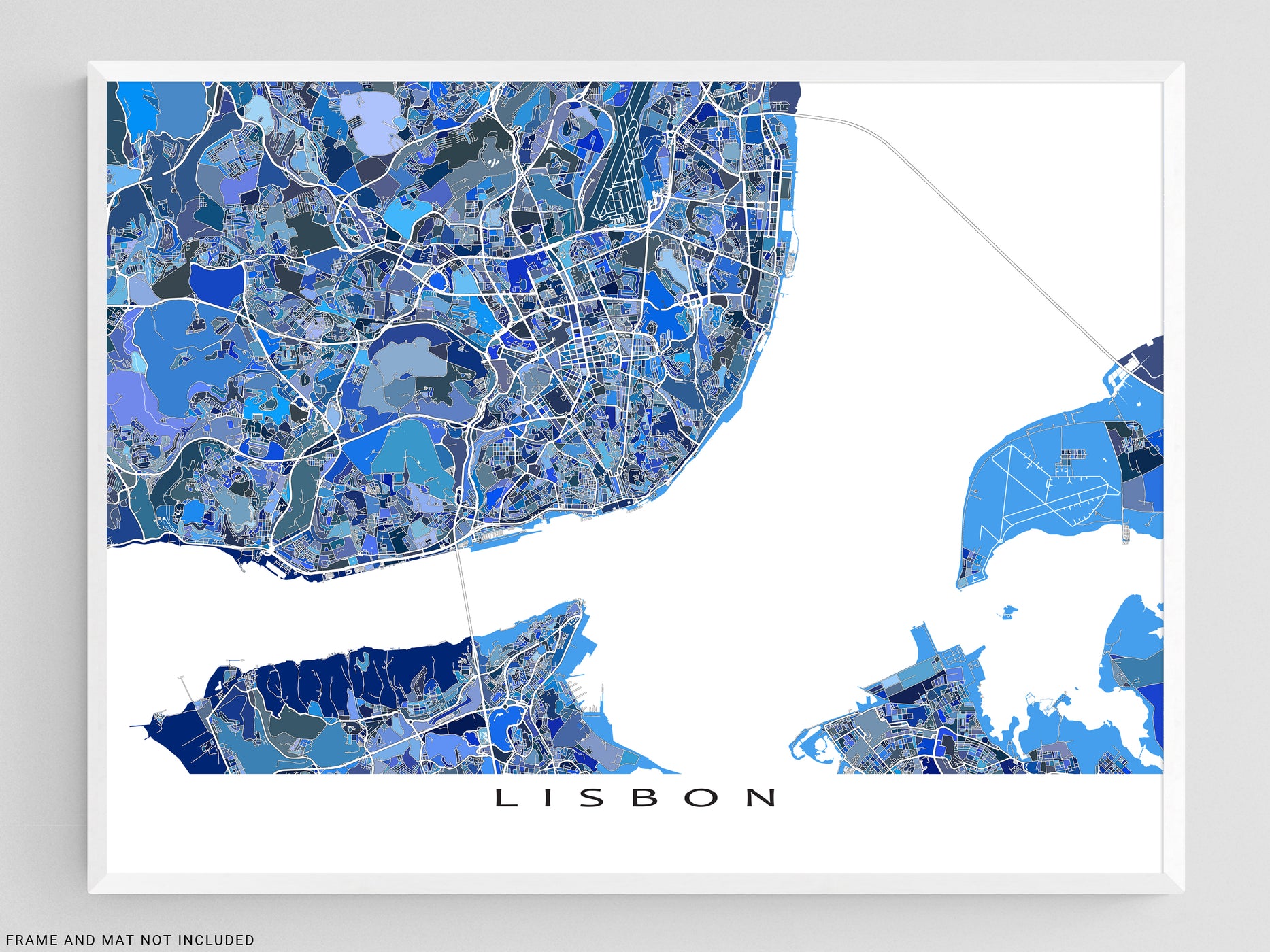 Lisbon Portugal City Street Map Wall Art Print Poster with Blue Geomet ...