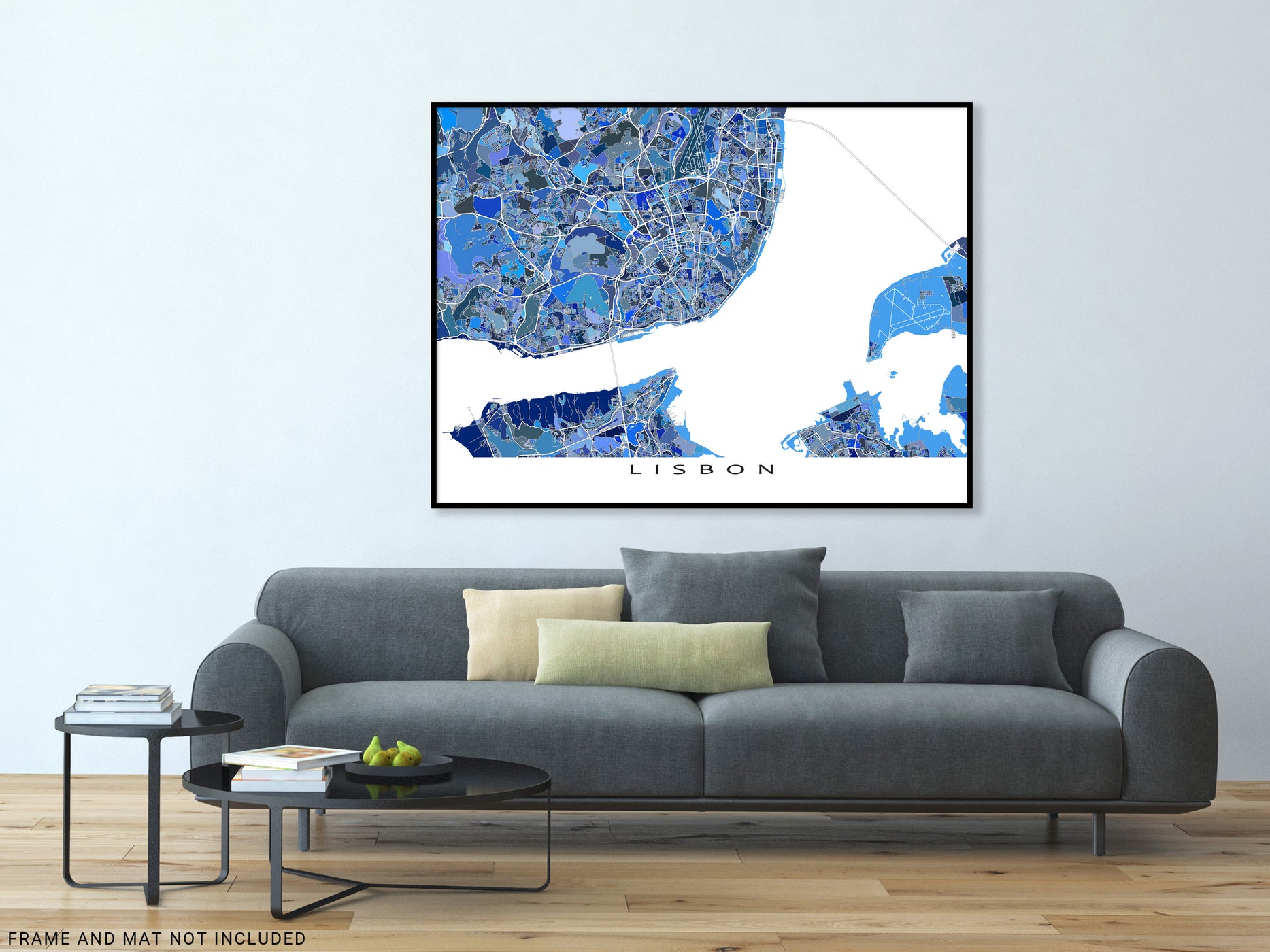 Lisbon Portugal City Street Map Wall Art Print Poster with Blue Geomet ...