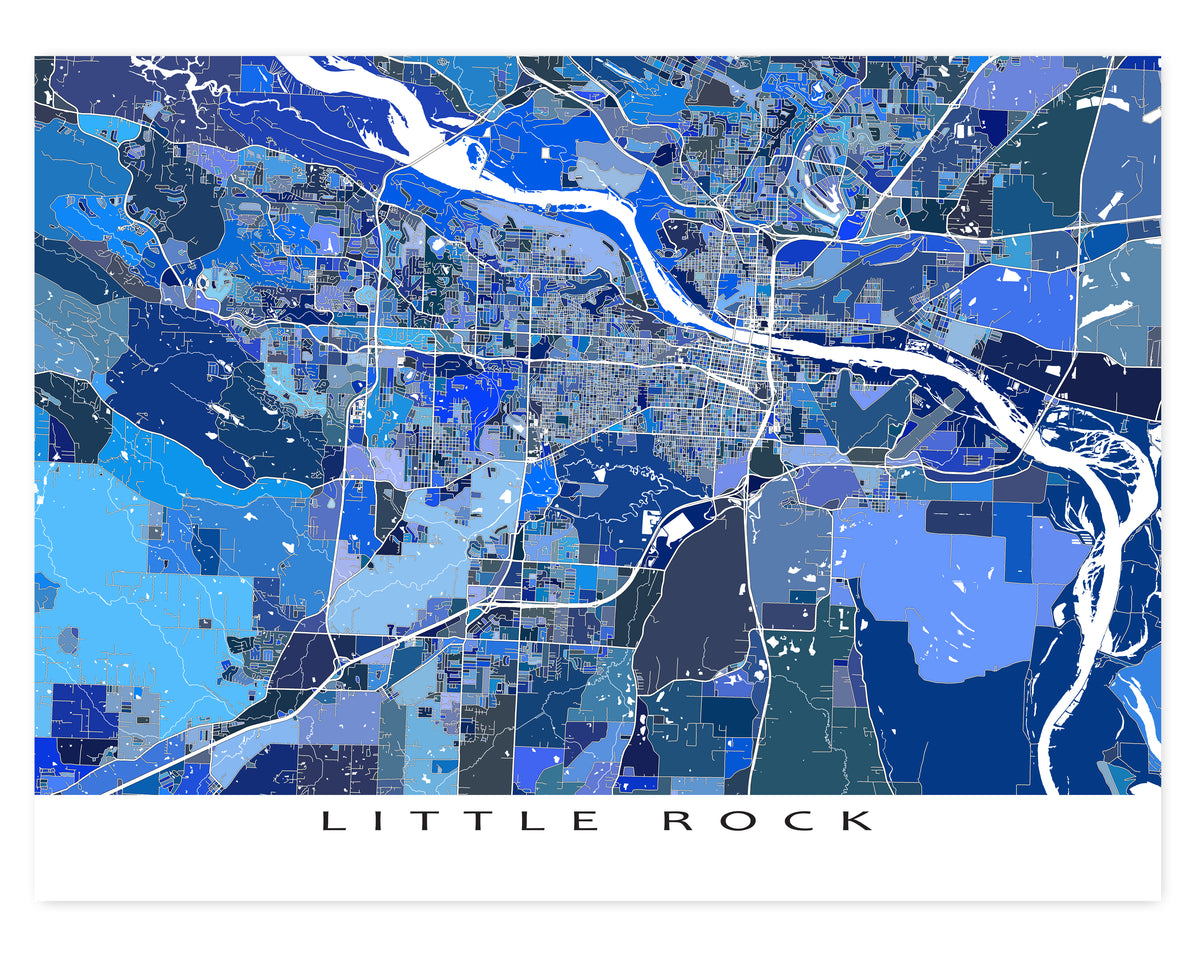 Little Rock Arkansas City Wall Art Map Print Poster with Blue Geometri ...