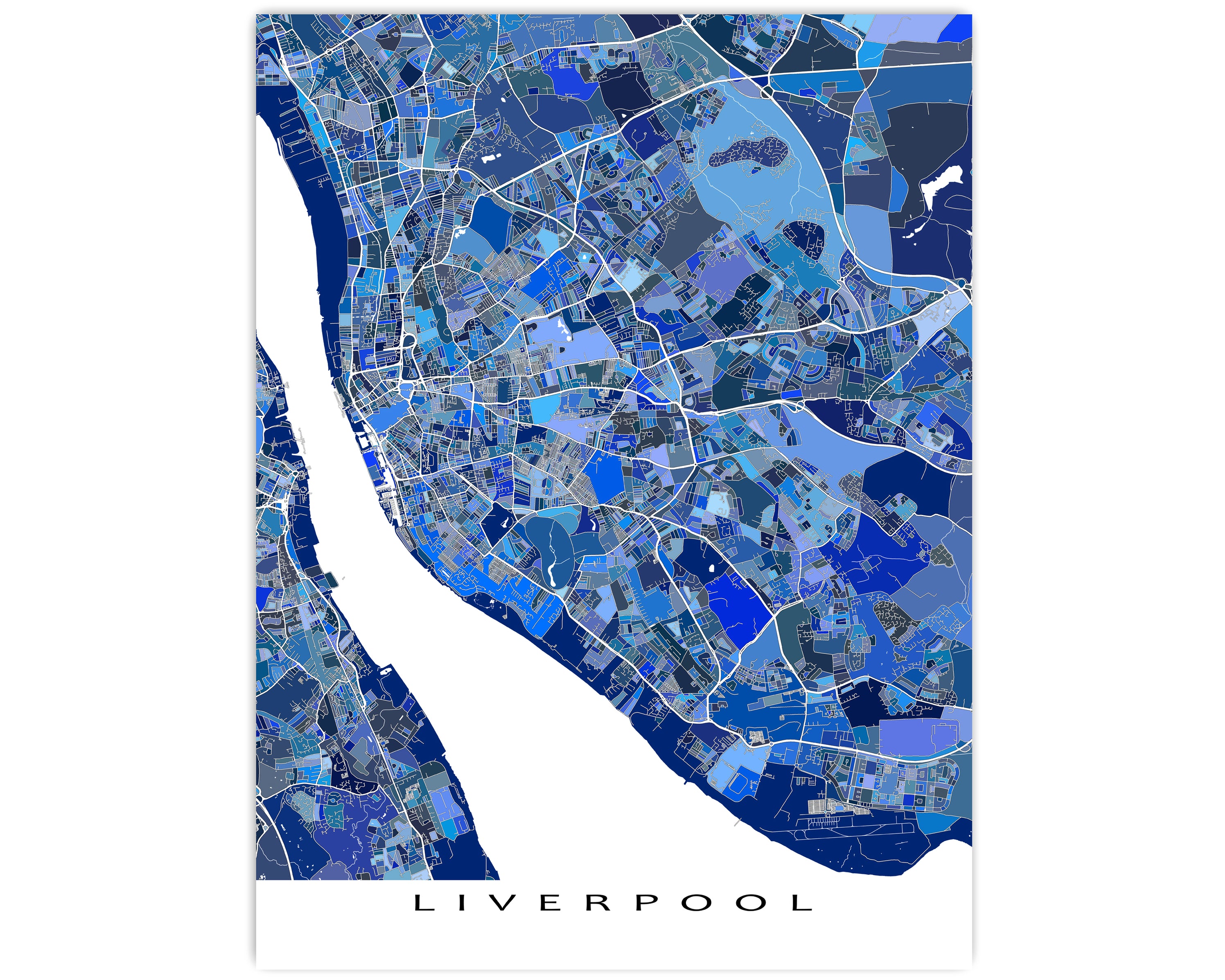 Liverpool England UK City Street Map Wall Art Print Poster with Blue G ...