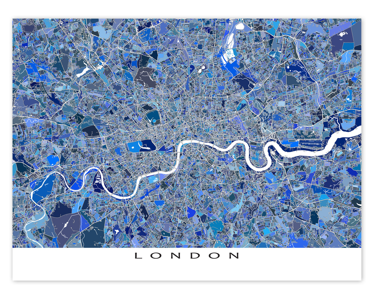 London Map Print, Blue Geometric London England UK Wall Art Poster, Ci ...