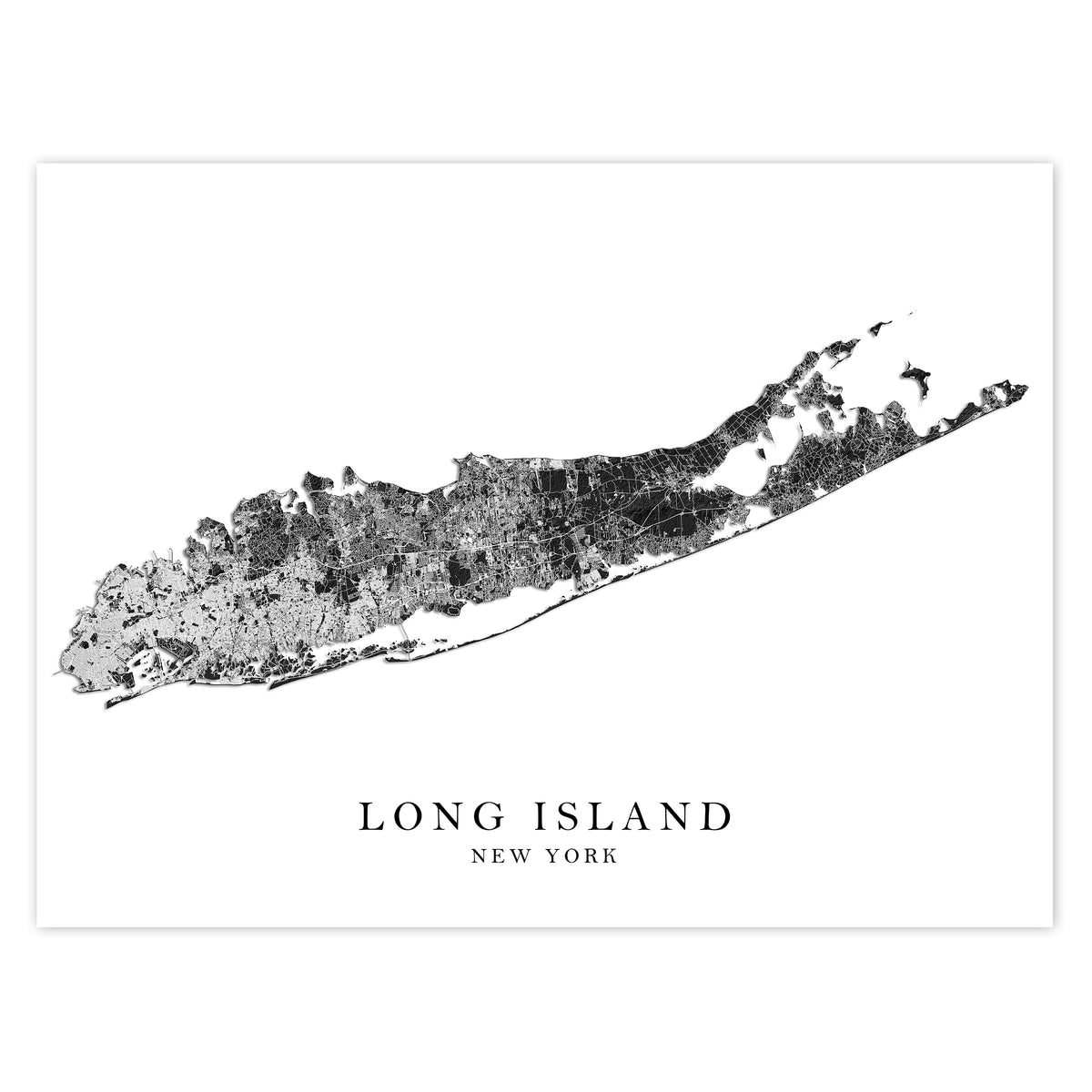 Long Island Road Map Print: Black & White NY Wall Art Poster, Queens B ...