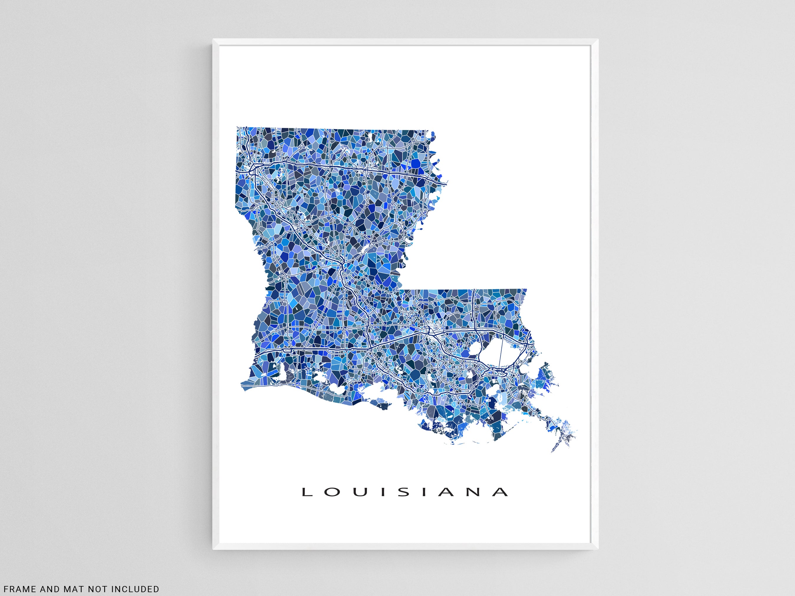 Louisiana State Map Wall Art Print Poster with Blue Geometric Design ...