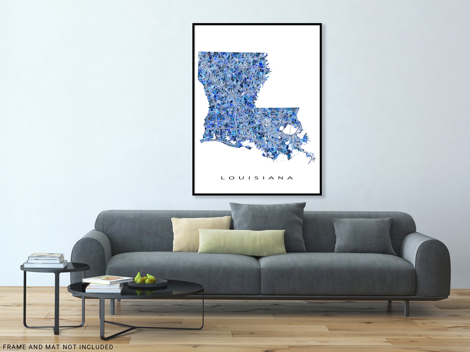 Louisiana State Map Wall Art Print Poster with Blue Geometric Design ...