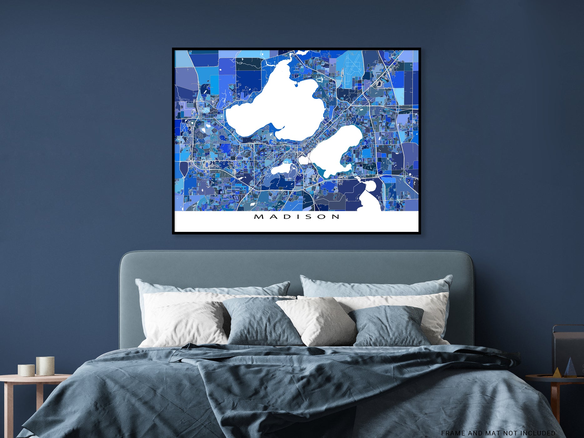 Madison City Street Map Wall Art Print Poster, Blue Geometric Madison ...