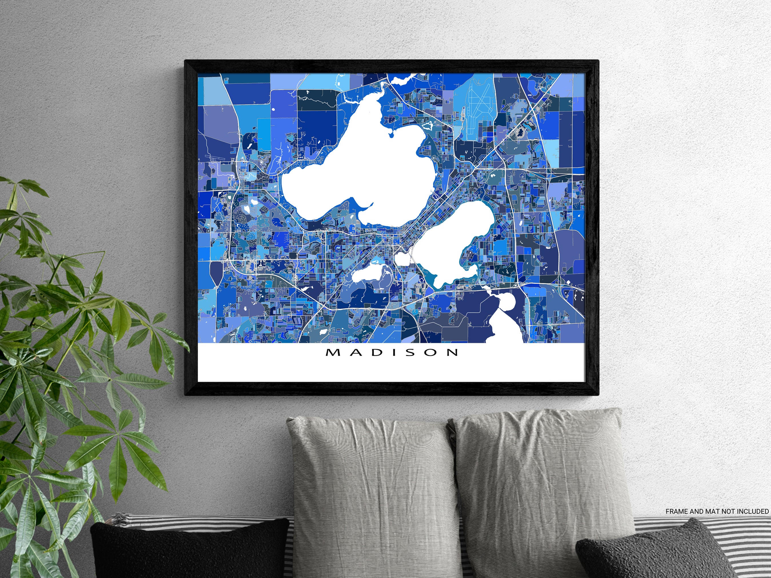 Madison City Street Map Wall Art Print Poster, Blue Geometric Madison ...