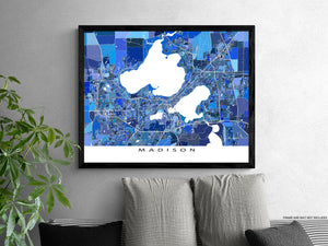 Madison City Street Map Wall Art Print Poster, Blue Geometric Madison ...