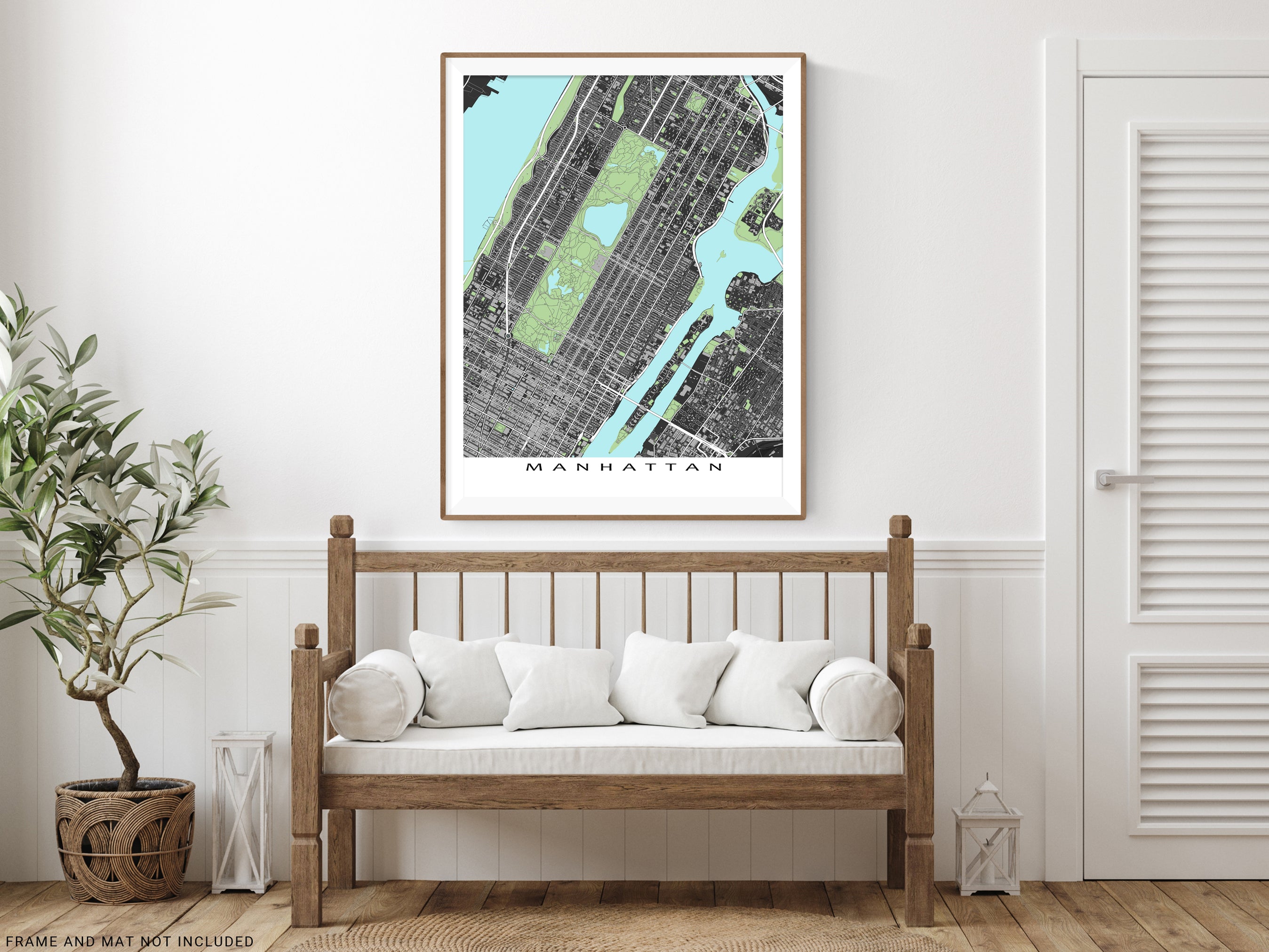 Manhattan New York City Map Print Poster with Buildings, Central Park ...