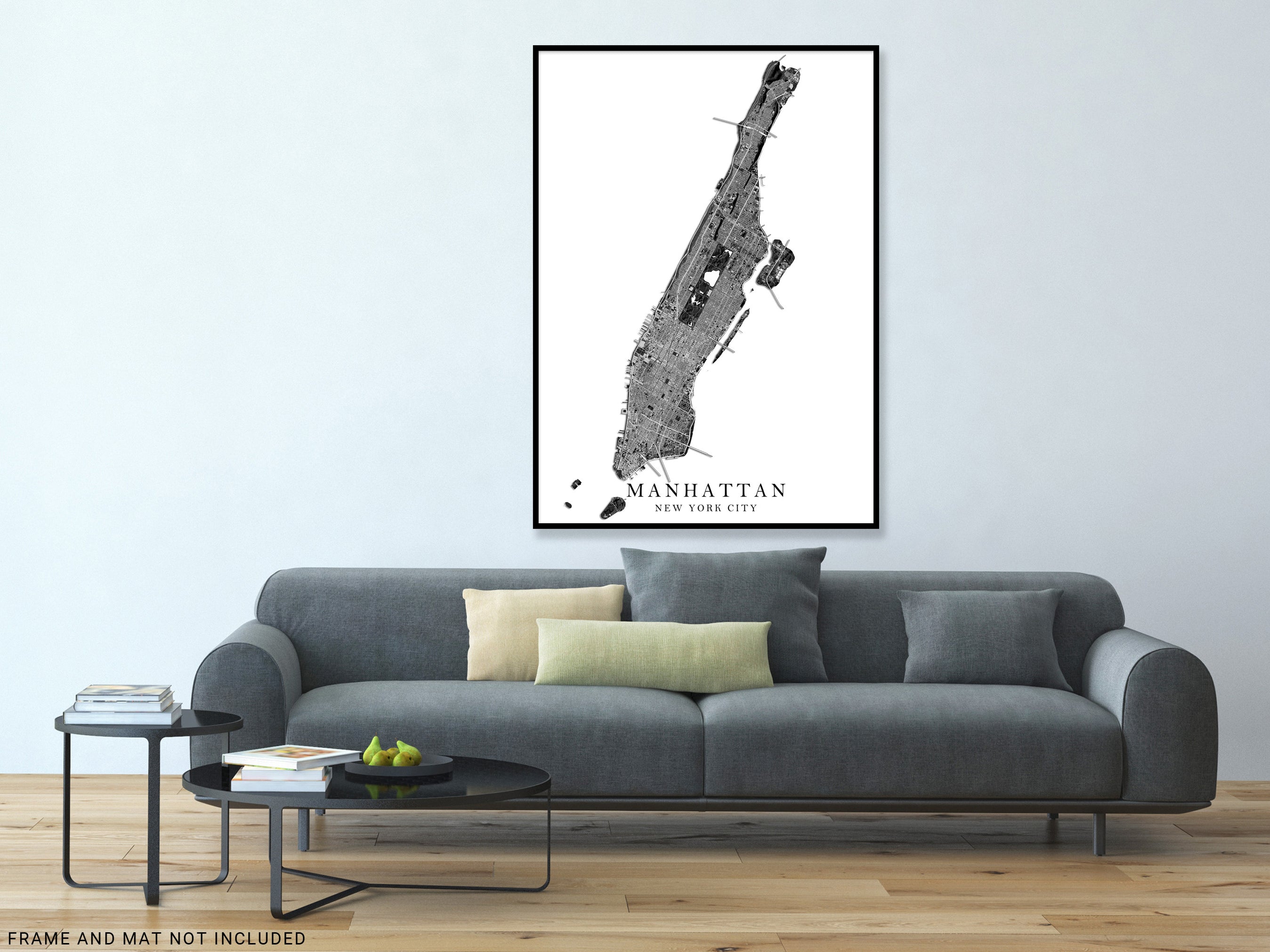 Manhattan Map Print Poster, Black and White New York City USA Wall Art ...
