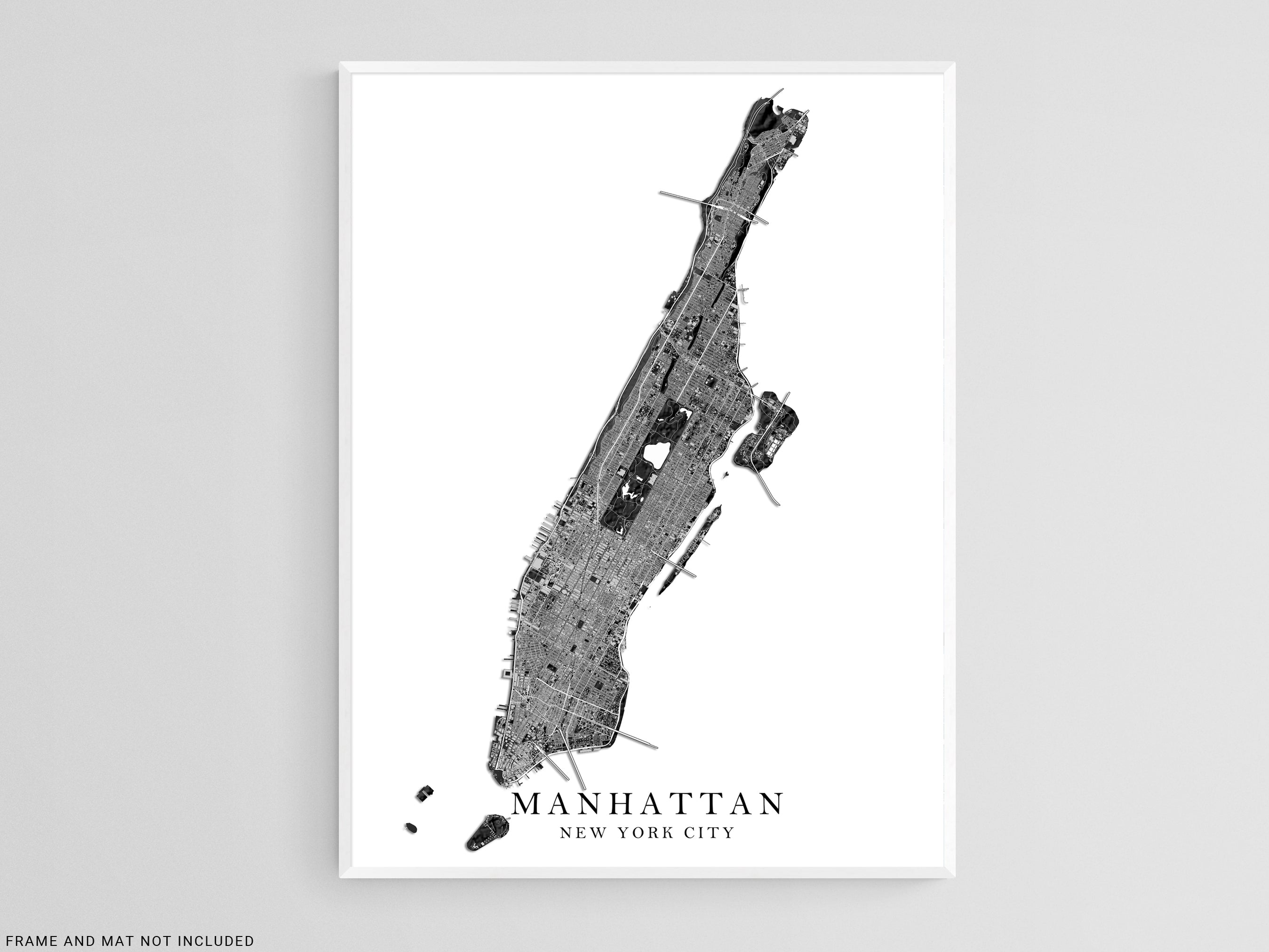 Manhattan Map Print Poster, Black and White New York City USA Wall Art ...
