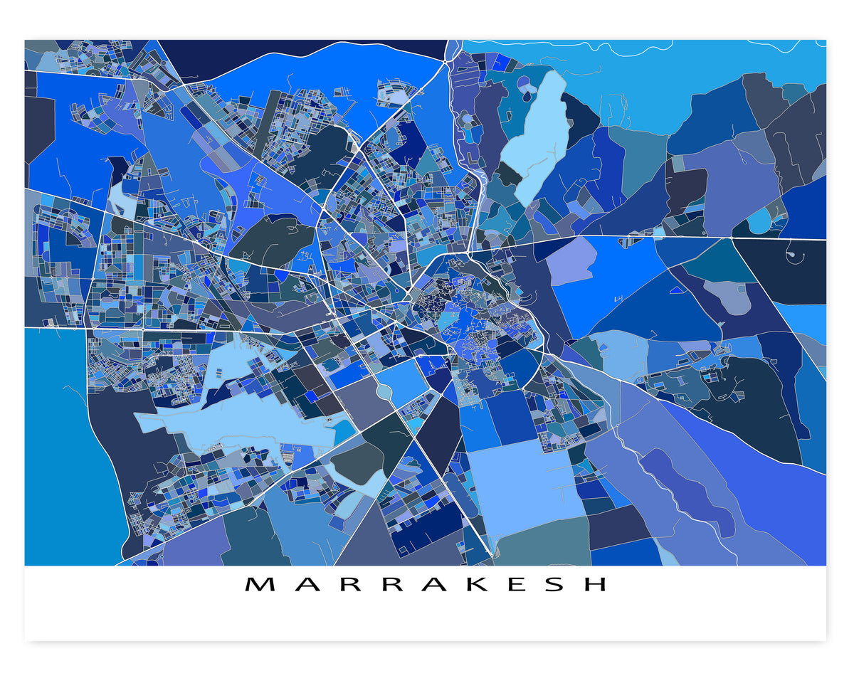 Marrakesh Morocco City Street Map Wall Art Print Poster with Blue Geom ...