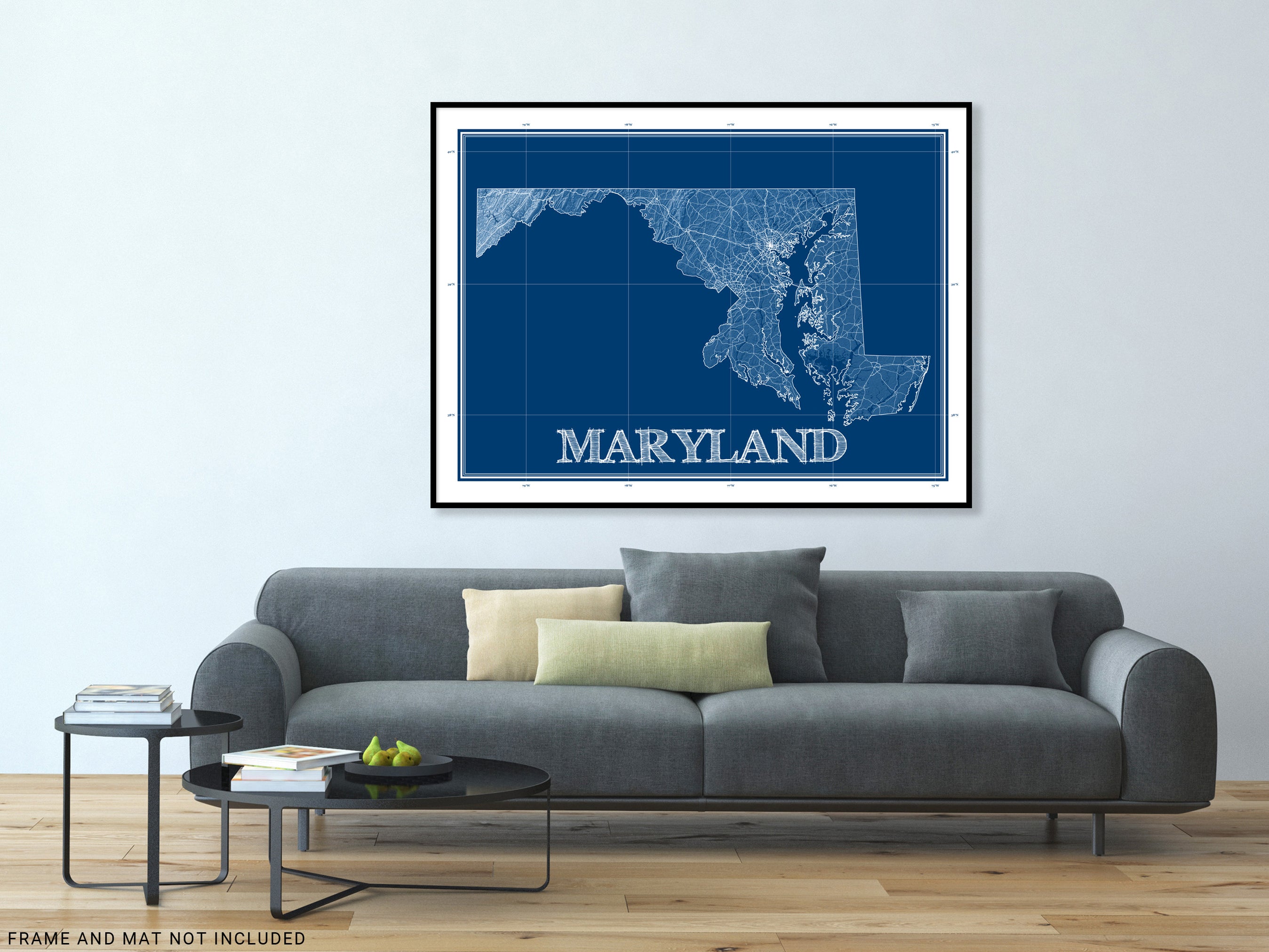Maryland Map Wall Art Print, Blueprint MD State Poster, Patent Prints ...