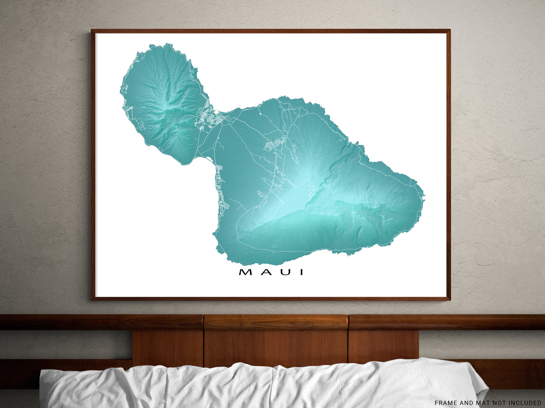 Maui Map Wall Art Print Poster, Turquoise Topographic Hawaii Island Ro ...