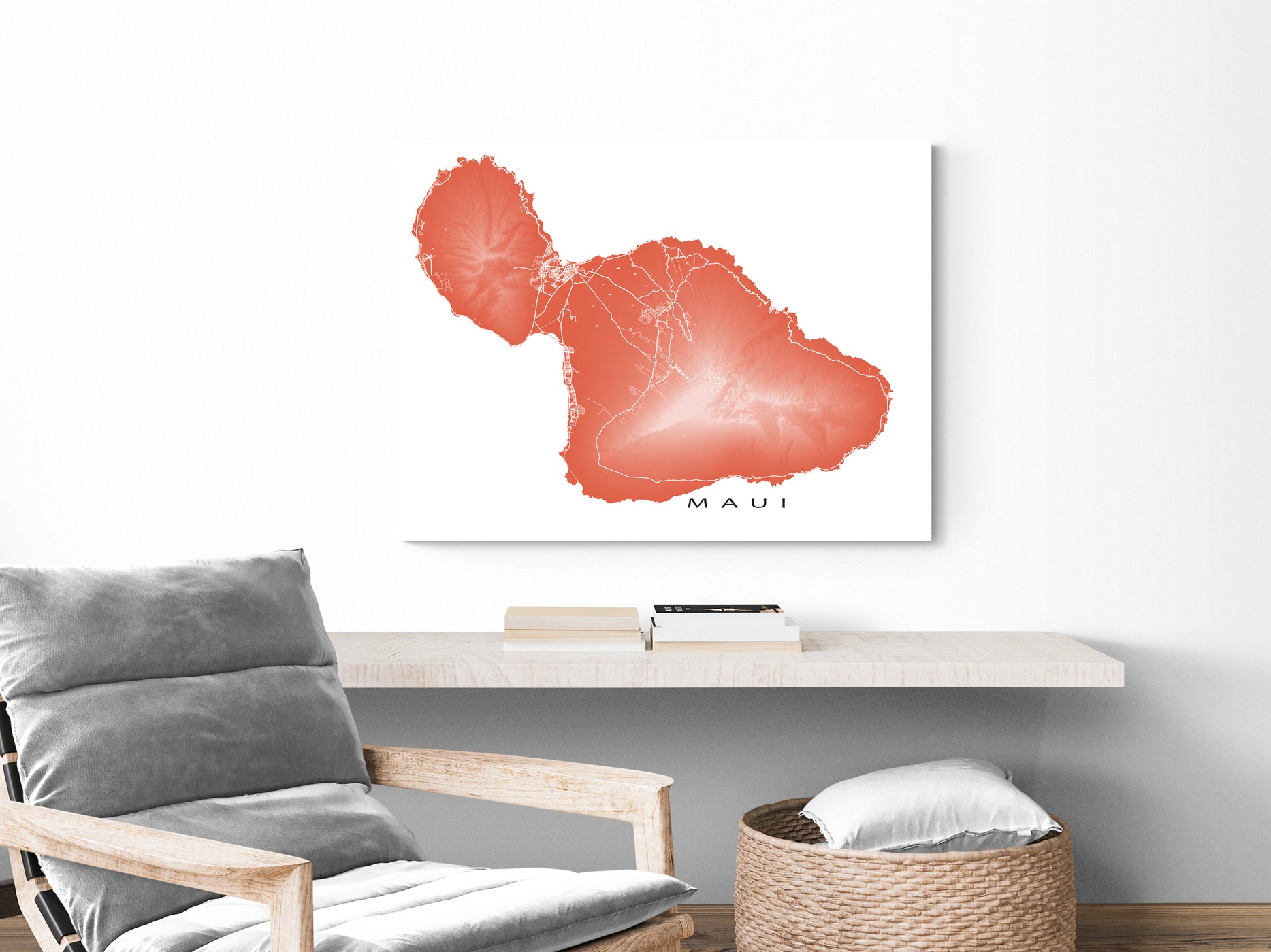 Maui Hawaii Map Print Poster, Topographic Hawaiian Islands Wall Art Ro ...