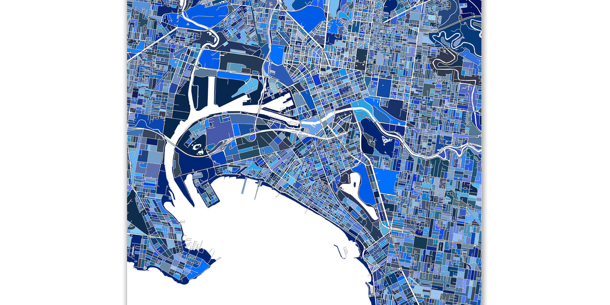 Melbourne Australia Map Wall Art Print, Blue Geometric City Street Pos ...