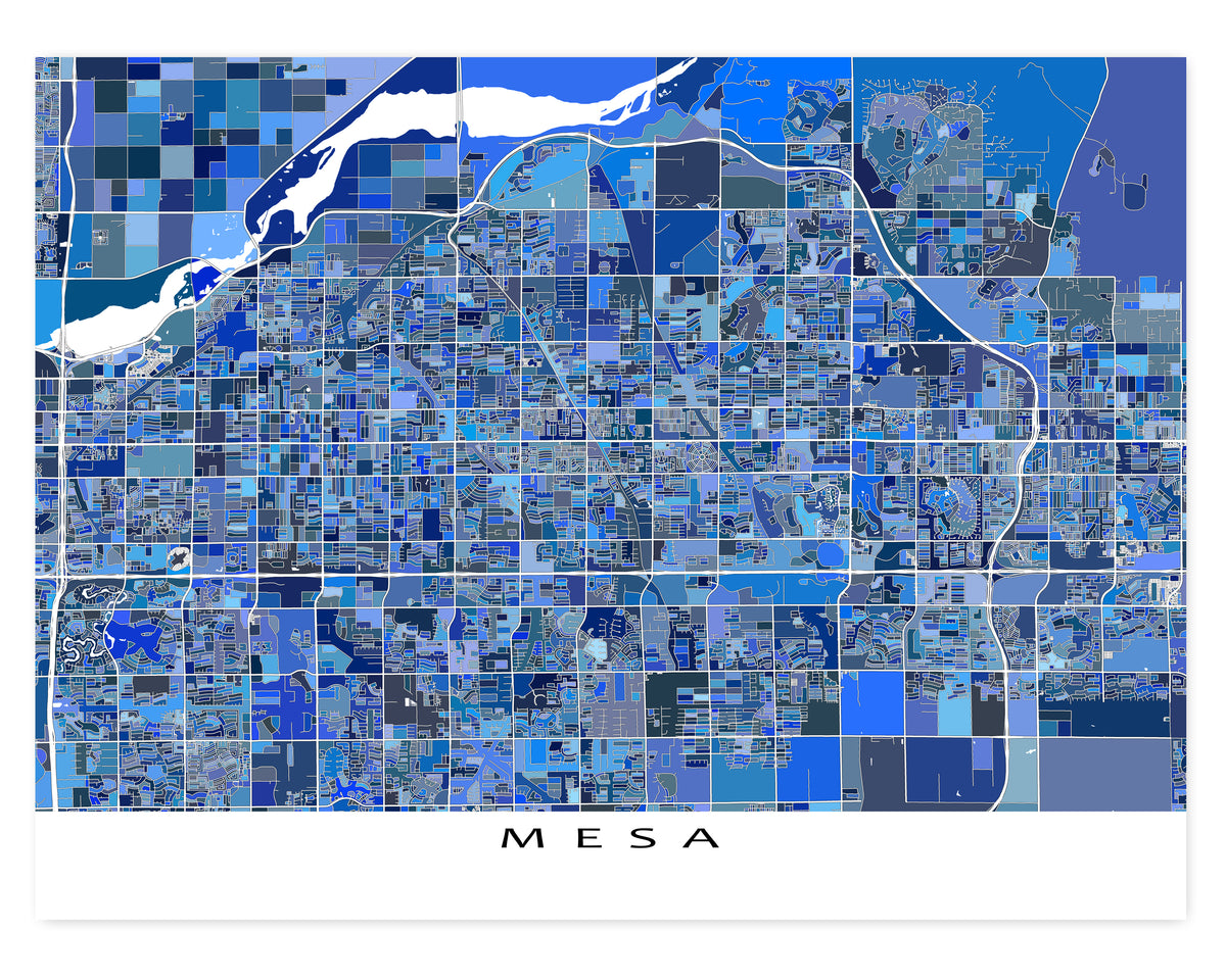 Mesa Arizona City Street Map Wall Art Print Poster with Blue Geometric ...