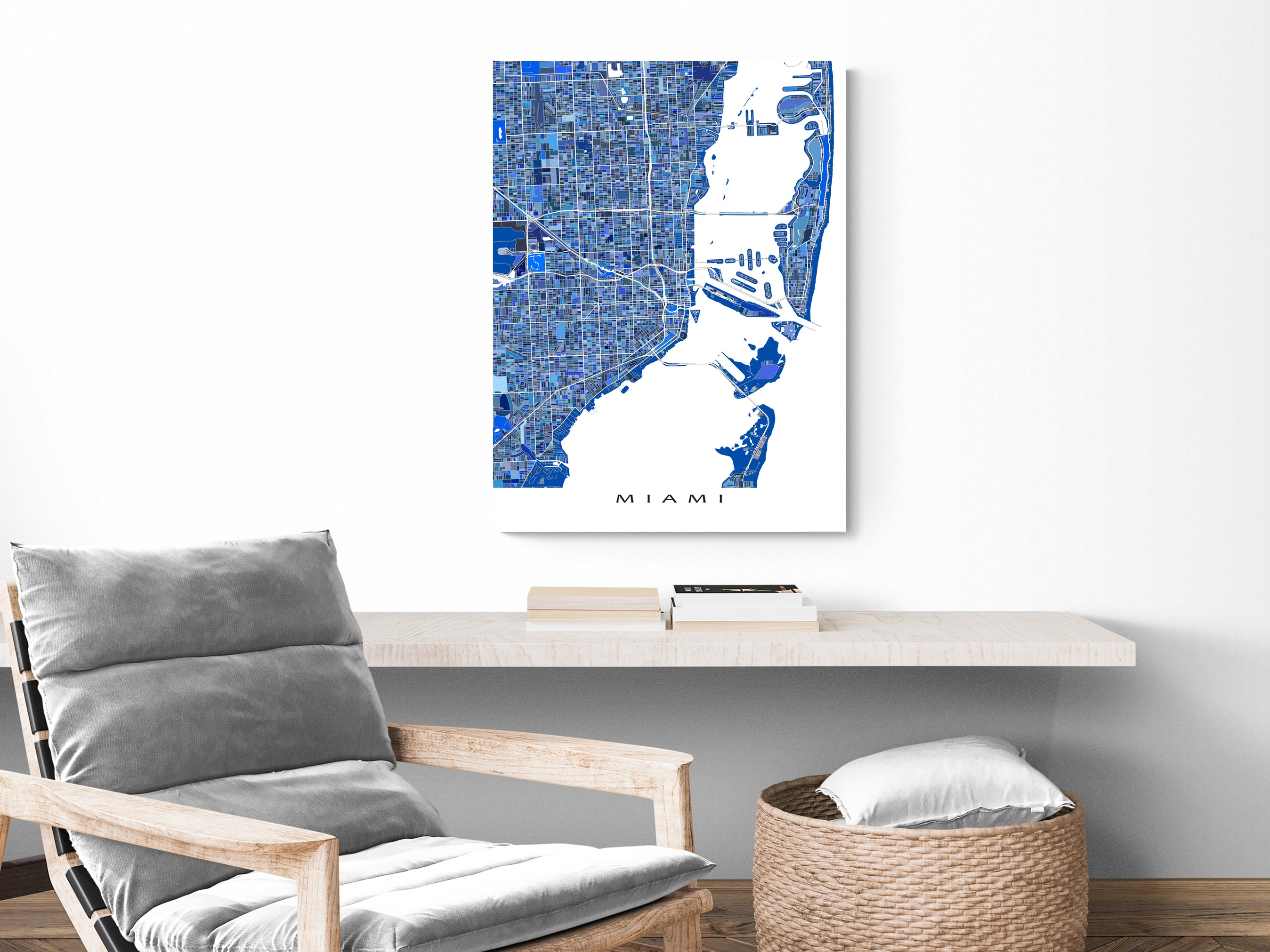 Miami Florida Map Wall Art Print Poster, Blue Geometric FL City Street ...