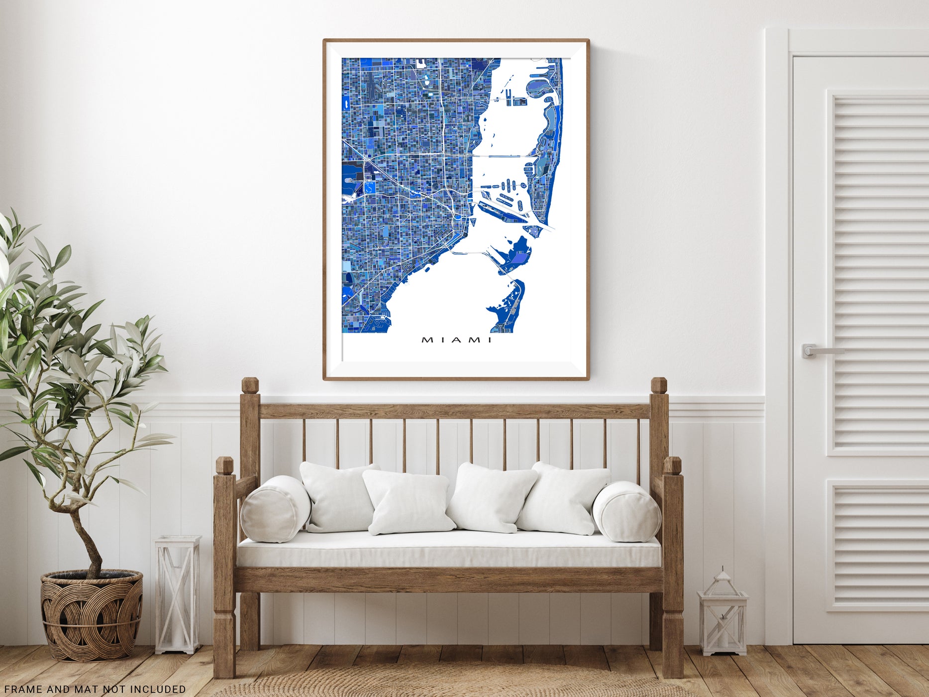 Miami Florida Map Wall Art Print Poster, Blue Geometric FL City Street ...