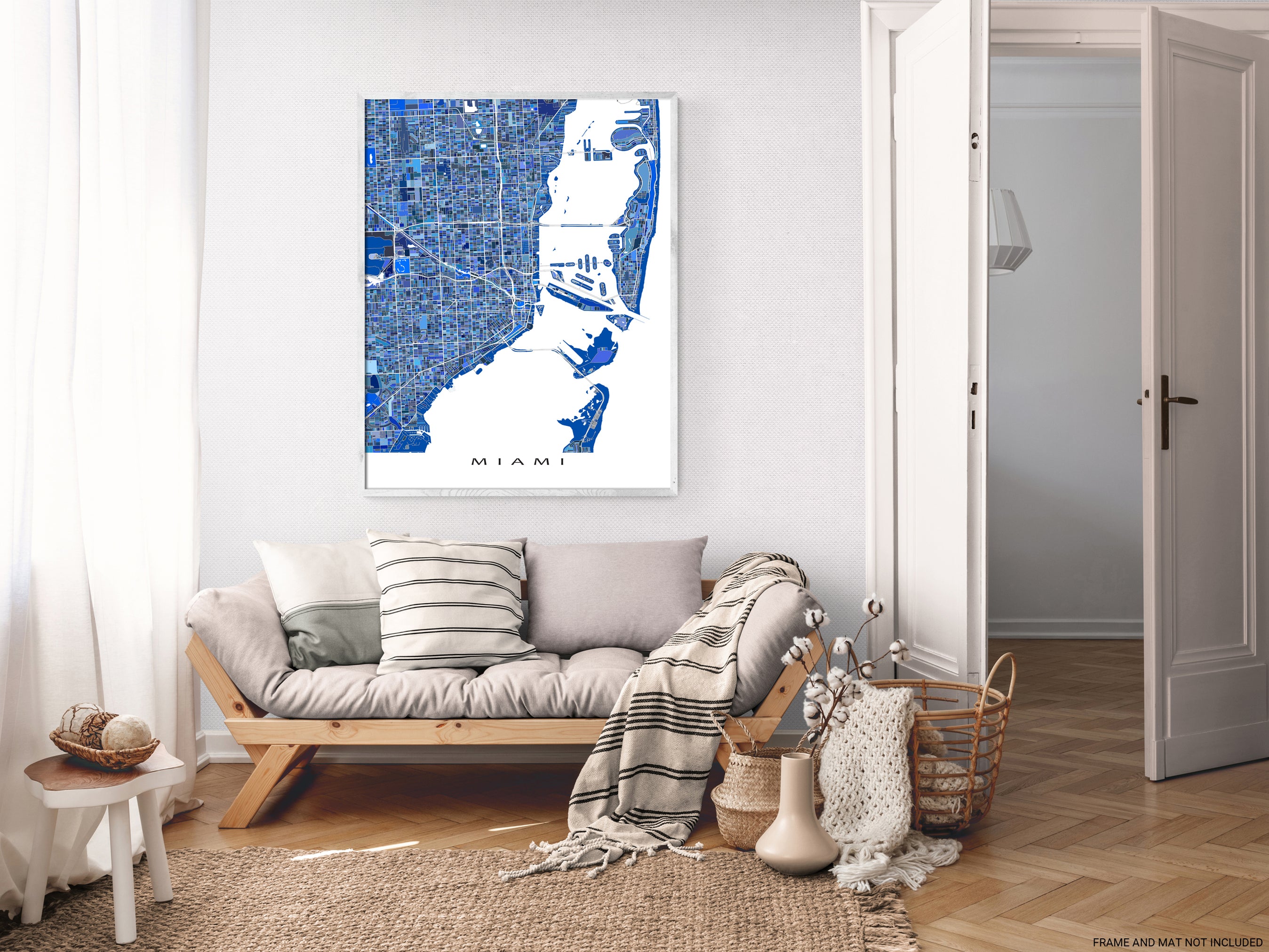 Miami Florida Map Wall Art Print Poster, Blue Geometric FL City Street ...