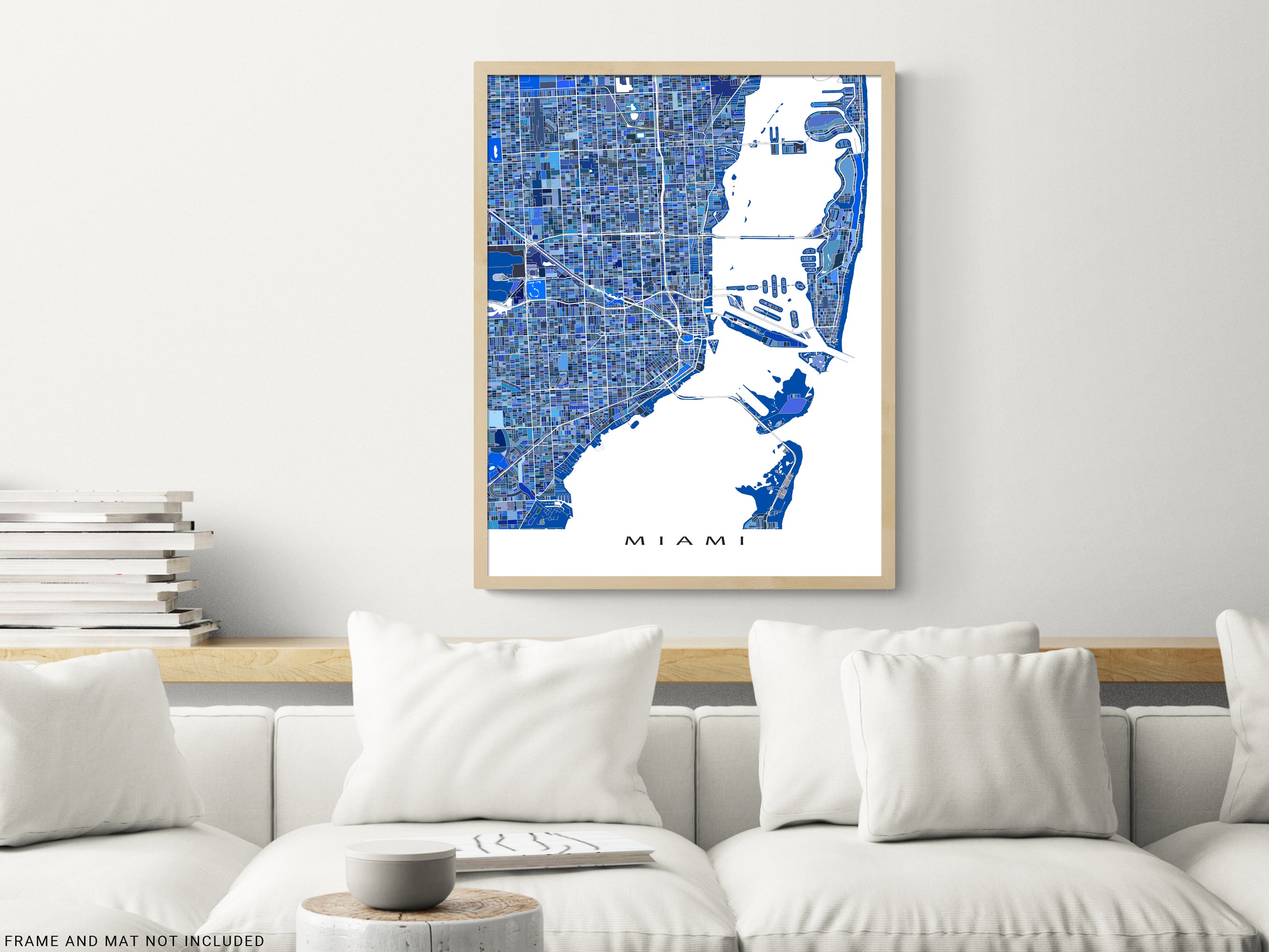 Miami Florida Map Wall Art Print Poster, Blue Geometric FL City Street ...