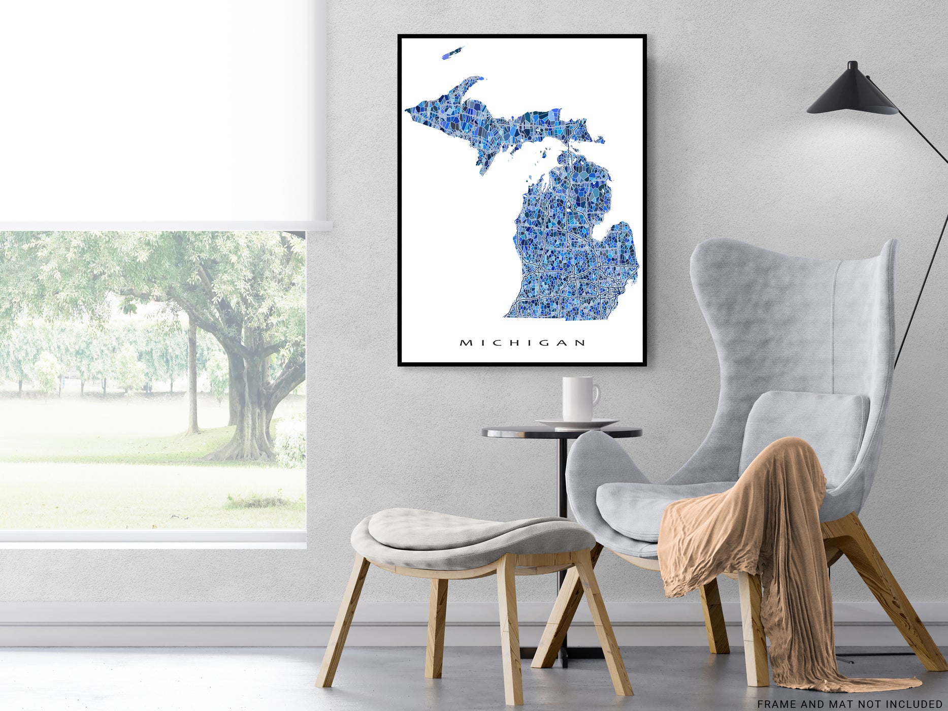 Michigan Map Print, Blue Geometric Michigan Wall Art Prints, MI State ...