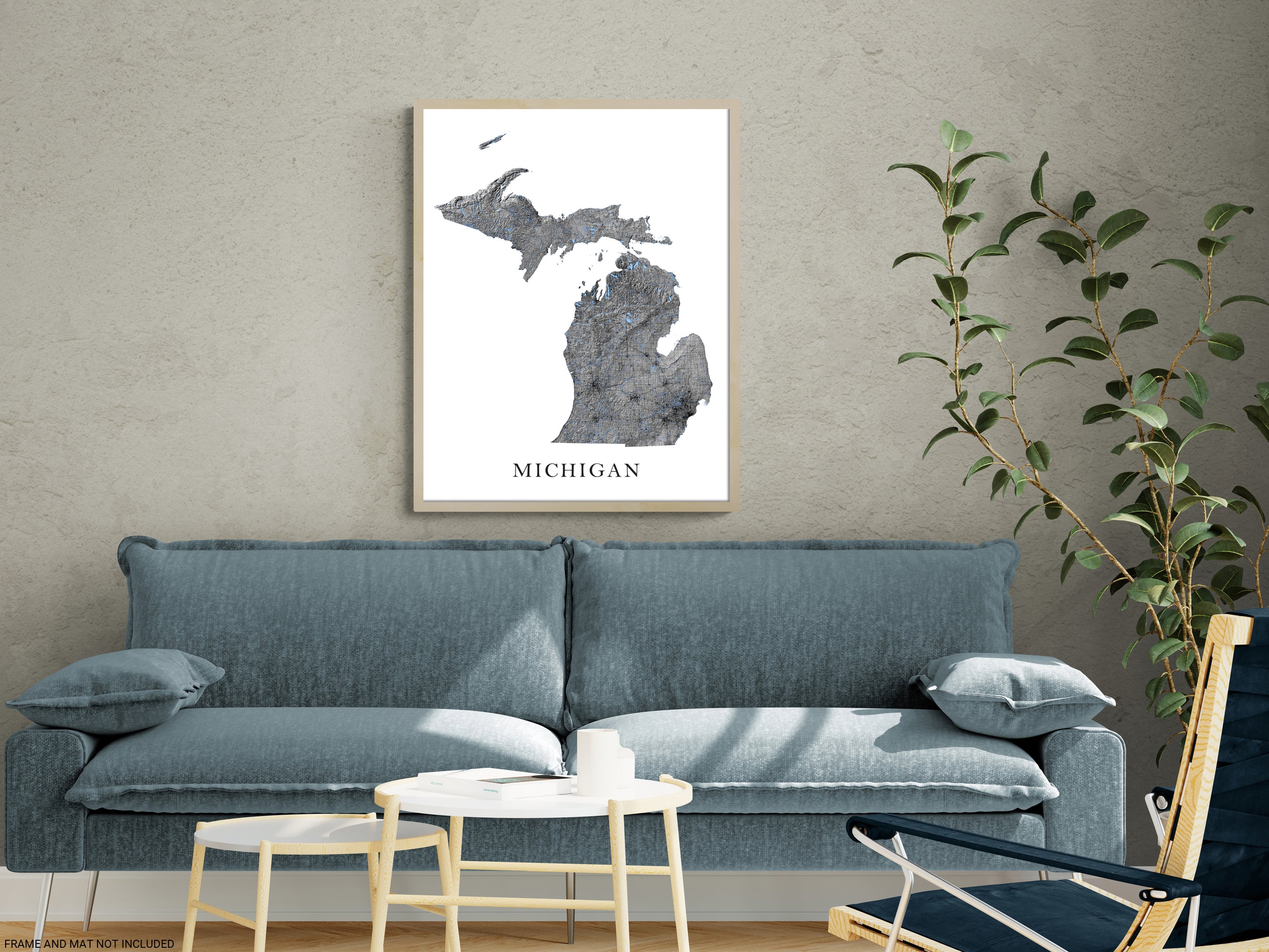Michigan Map Print Poster - Black and White Topographic Michigan Wall ...