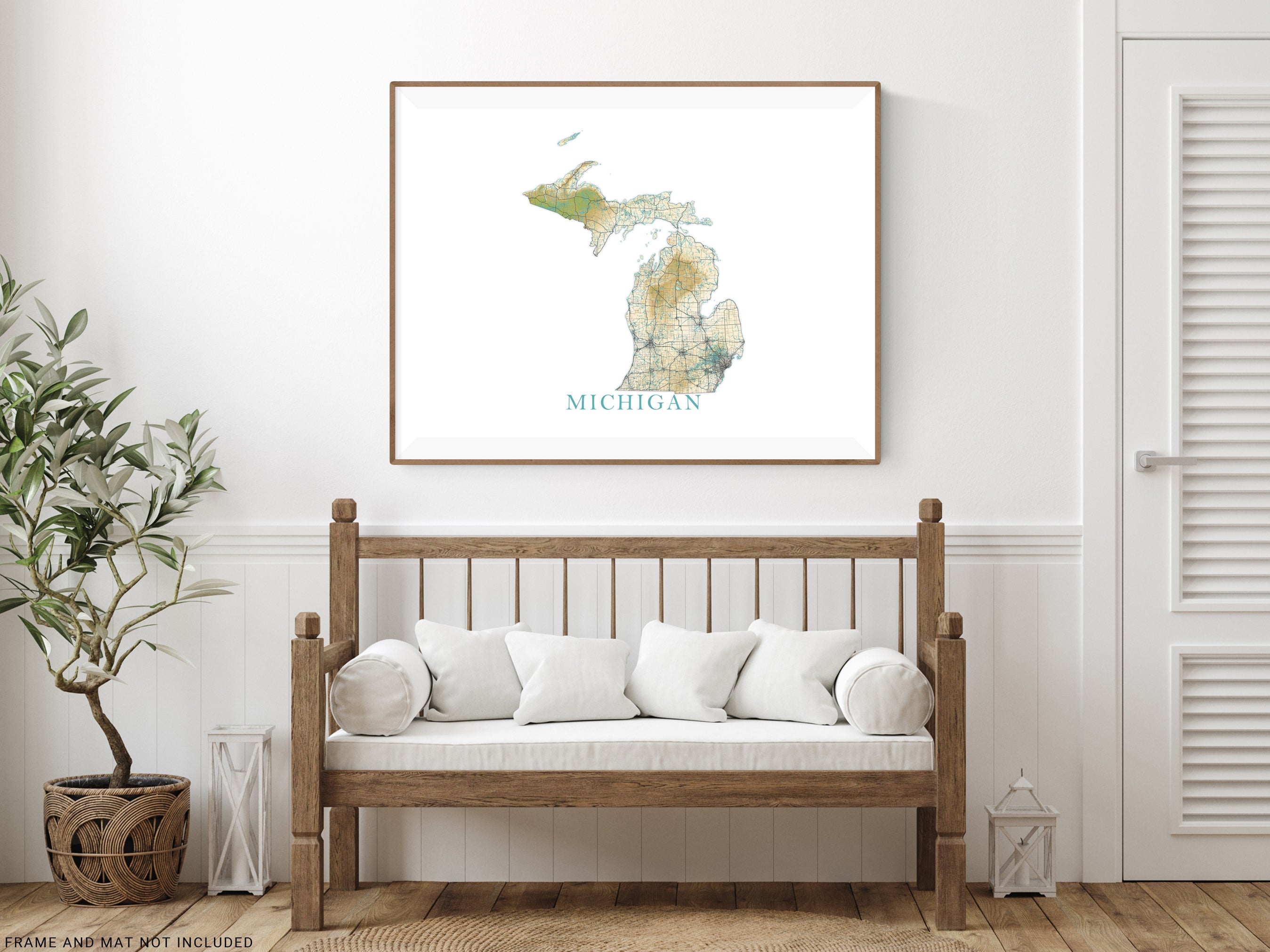 Michigan State Map Print Poster, Home Wall Decor Landscape Wall Art Te ...