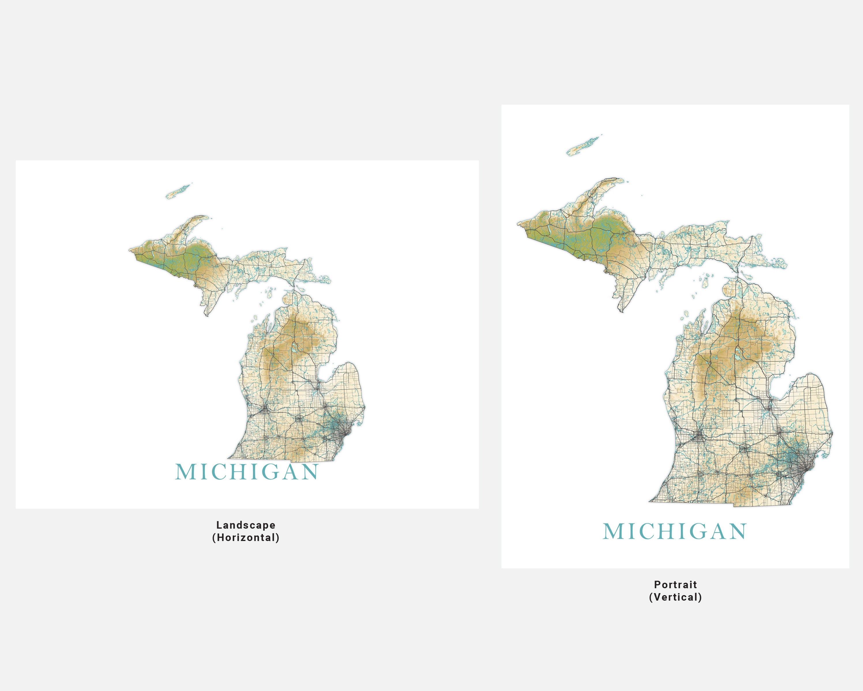 Michigan State Map Print Poster, Home Wall Decor Landscape Wall Art Te ...