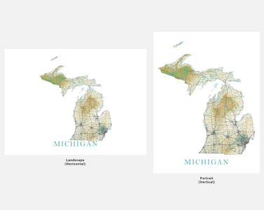 Michigan State Map Print Poster, Home Wall Decor Landscape Wall Art Te ...