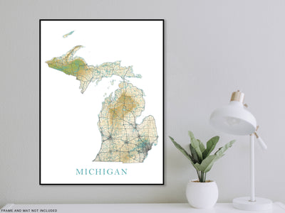 Michigan State Map Print Poster, Home Wall Decor Landscape Wall Art Te ...