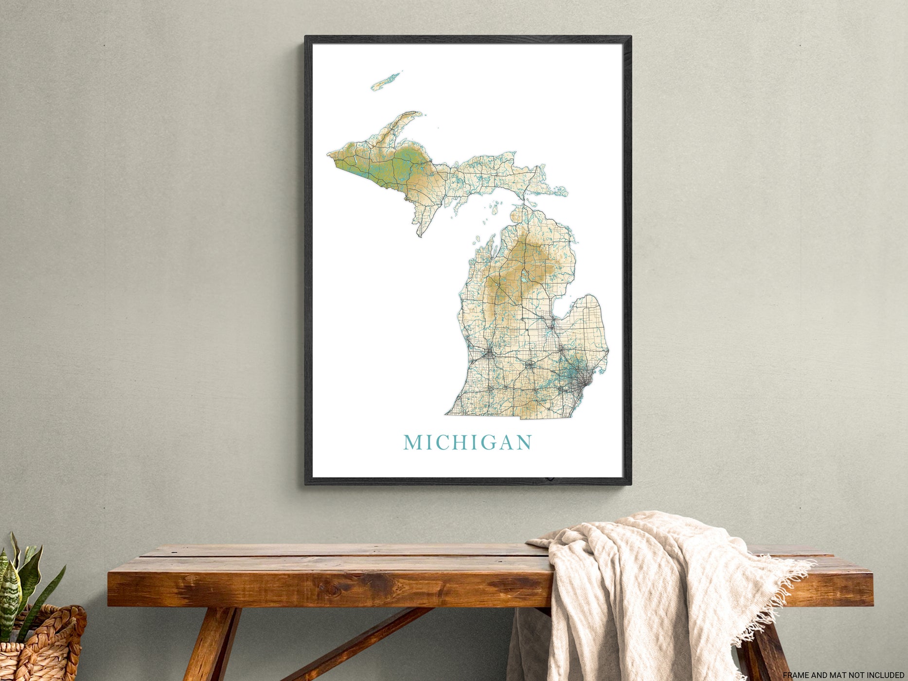 Michigan State Map Print Poster, Home Wall Decor Landscape Wall Art Te ...