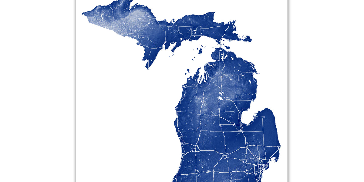 Michigan Map Print Poster, Michigan Wall Art Prints, MI State Maps ...