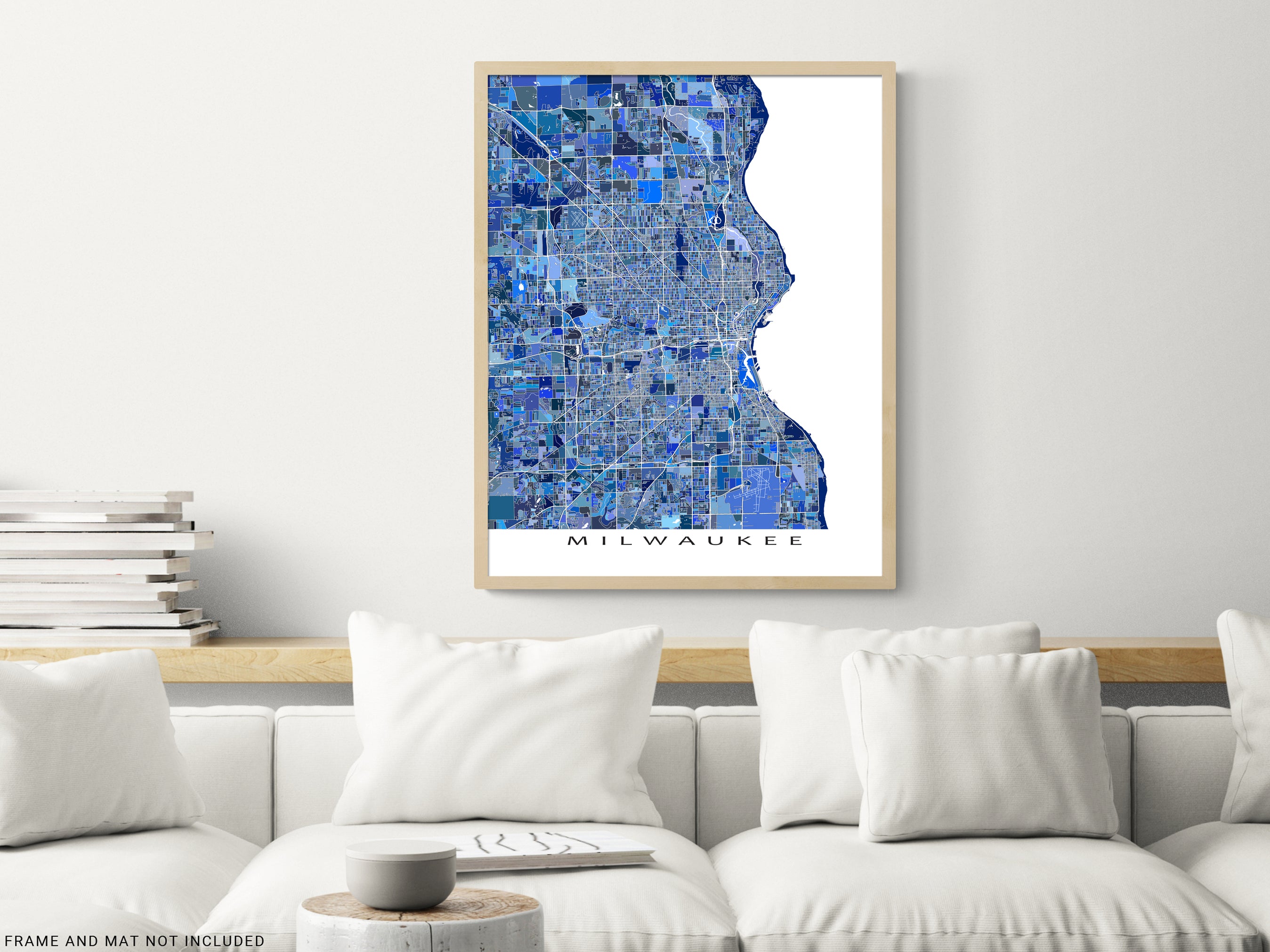 Milwaukee Map Wall Art Print Poster, Blue Geometric Wisconsin City Str ...