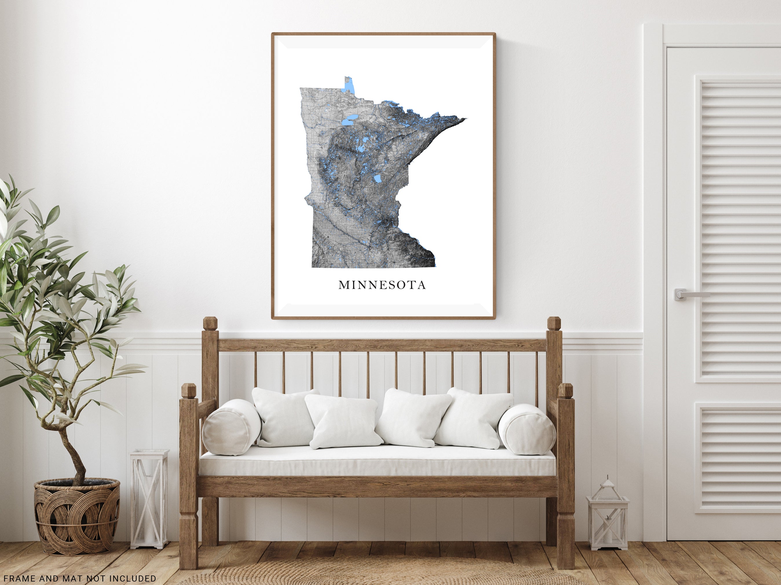 Minnesota Map Print - Black and White Minnesota State Wall Art, MN Sta ...