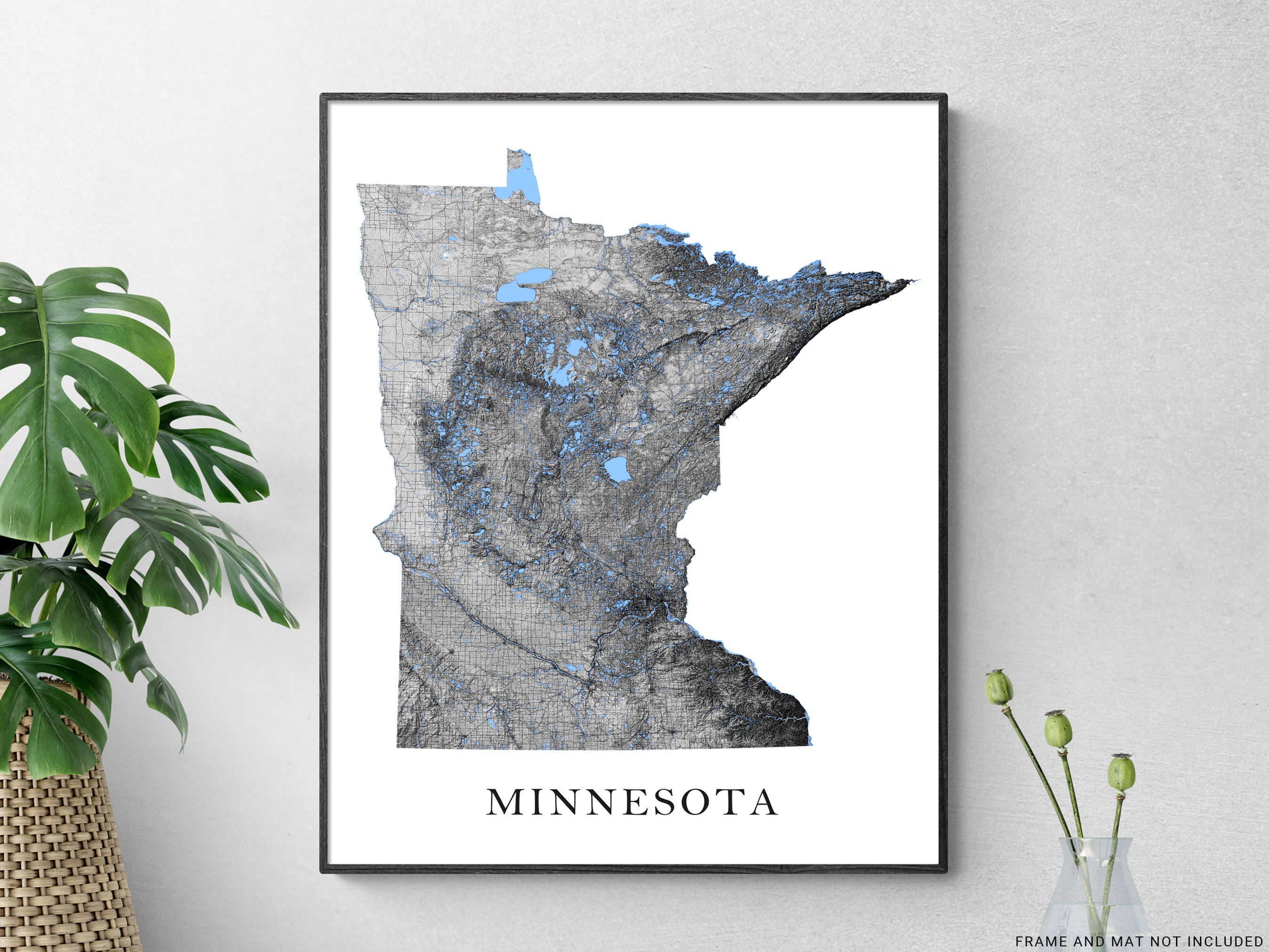 Minnesota Map Print - Black and White Minnesota State Wall Art, MN Sta ...