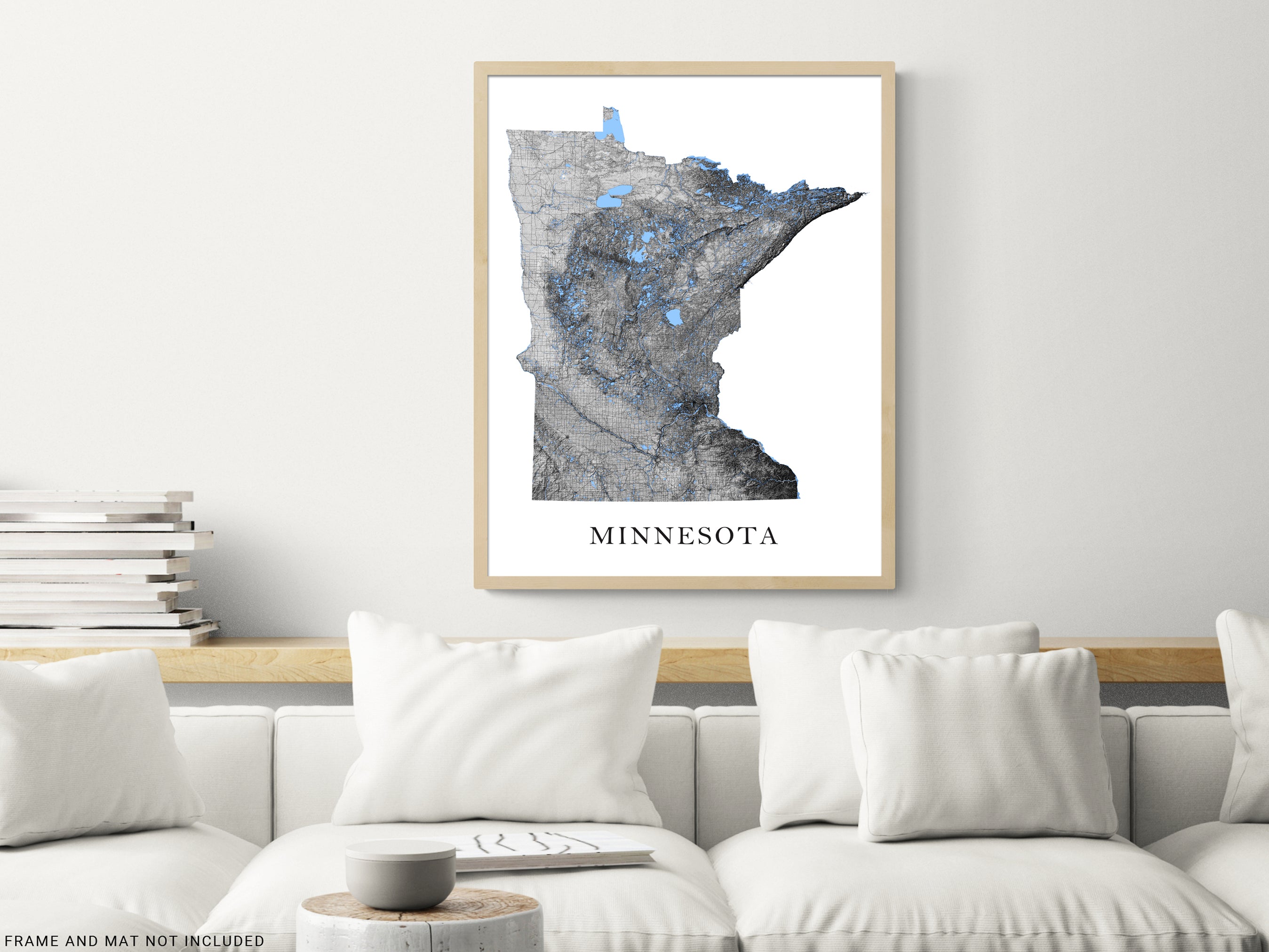 Minnesota Map Print - Black and White Minnesota State Wall Art, MN Sta ...