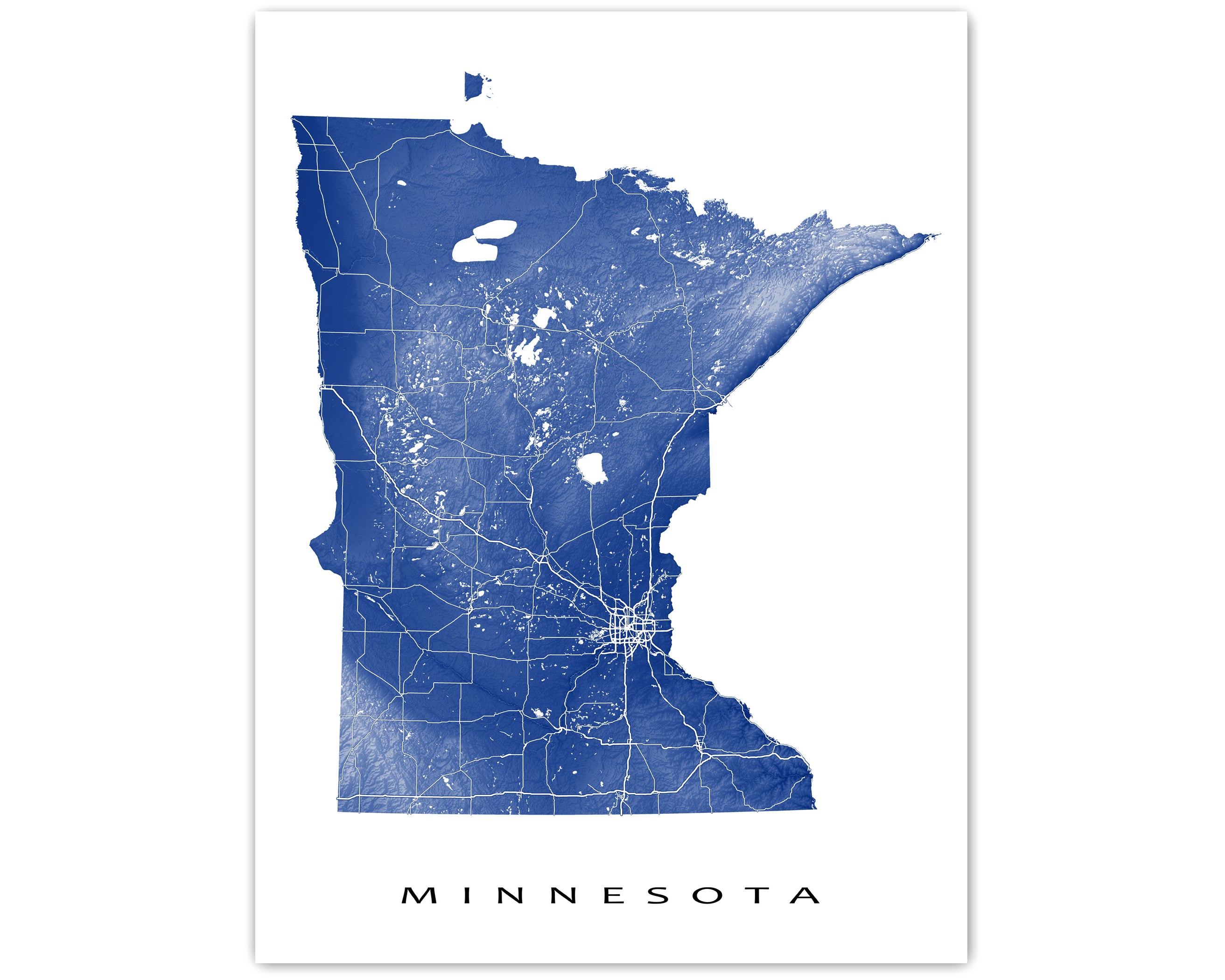 Minnesota State Map Wall Art Print Poster, Topographic Landscape MN Ro ...